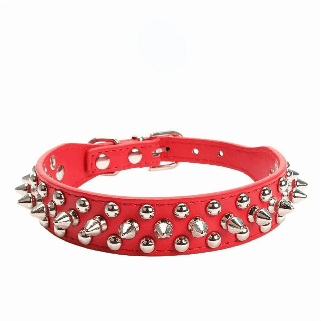 Spiked Studded Leather Dog Collar Rivets Pet Small Large Cat Pit Bull ...