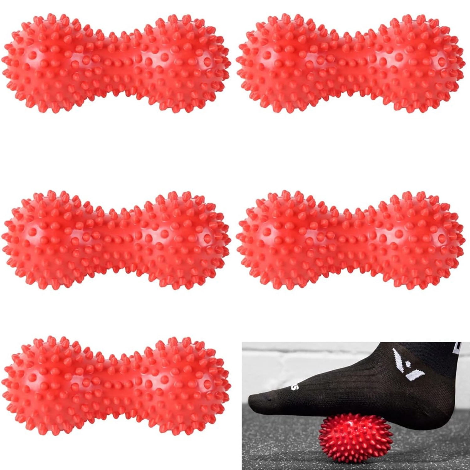Spiky Hard Massage Balls, 5 Pack Peanut Shape Massage Ball, Trigger ...