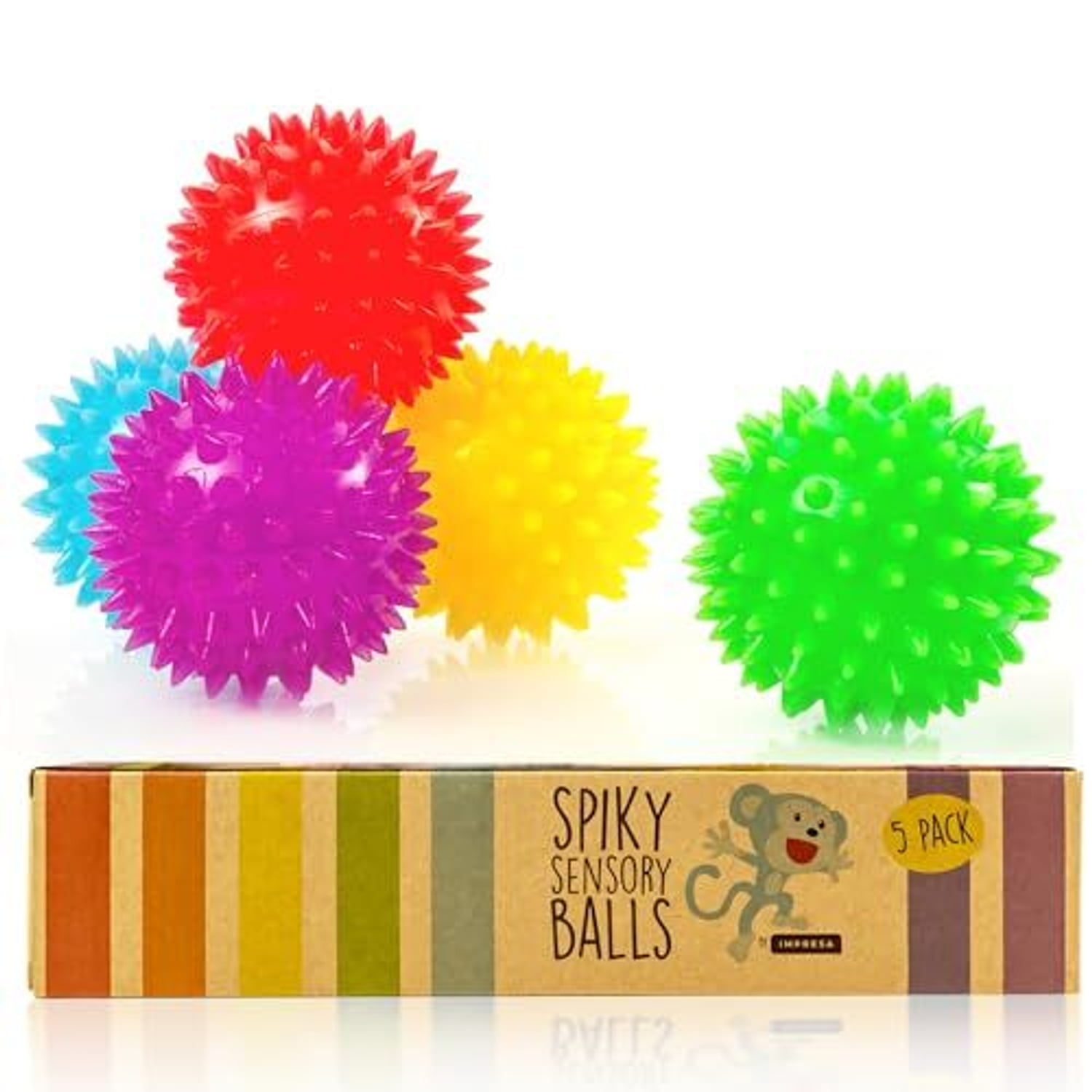 Bouncy Spiky Sensory Balls Stress Set (Pack of 5) - BPA/Phthalate/Latex ...