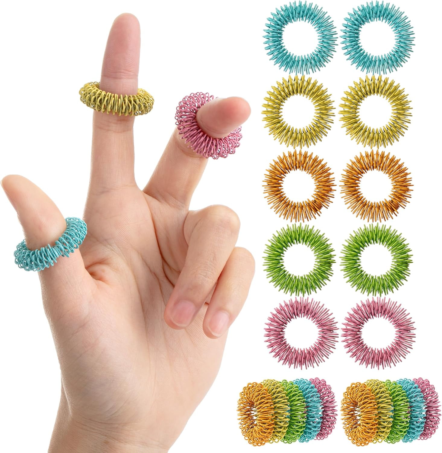 Spiky Sensory Rings, 10 Pack, Colorful Stress Relief Fidget Sensory ...