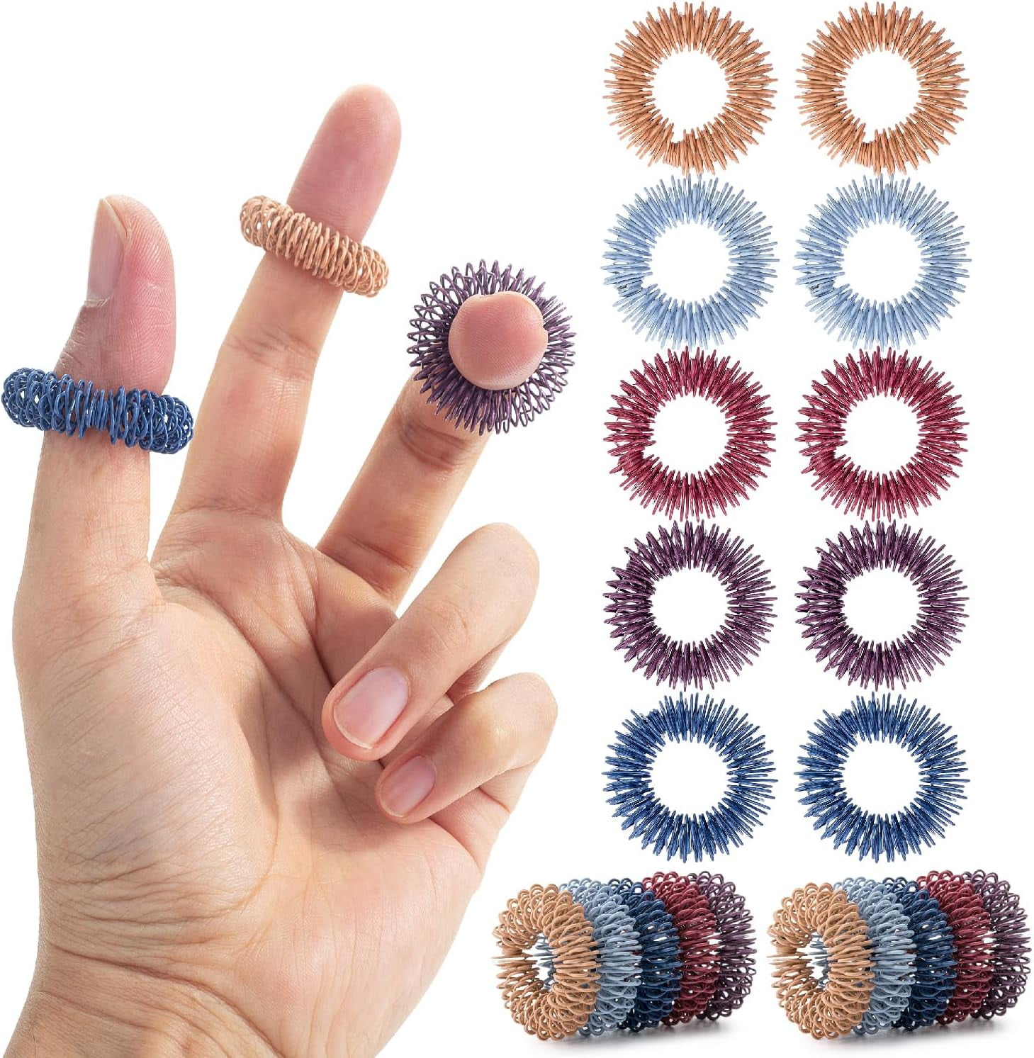Spiky Sensory Rings, 10 Pack, Stress Relief Fidget Sensory Toys, Fidget ...