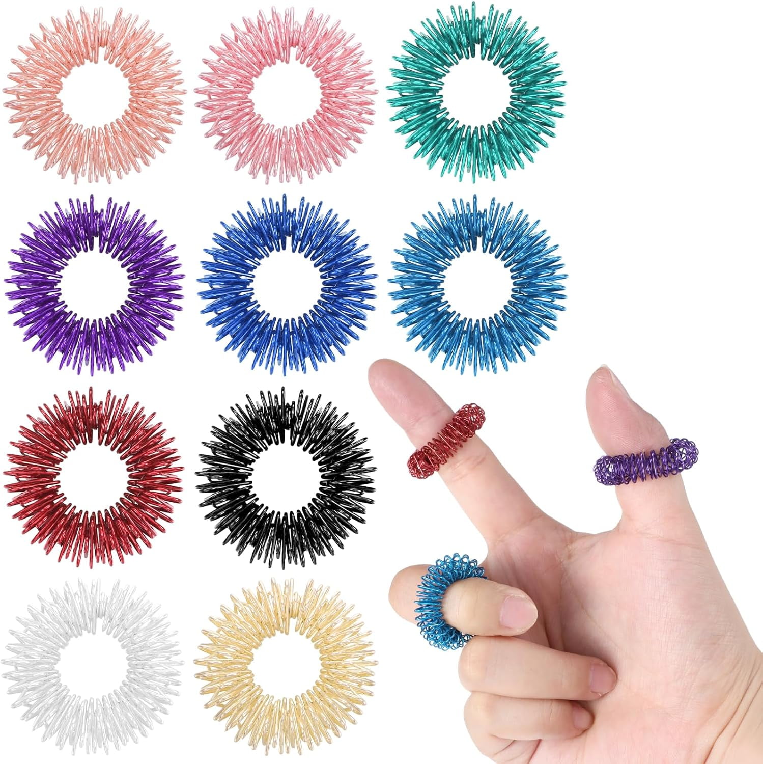 Spiky Sensory Rings, 10 Pcs Fidget Rings Stress Relief Toys Set ...