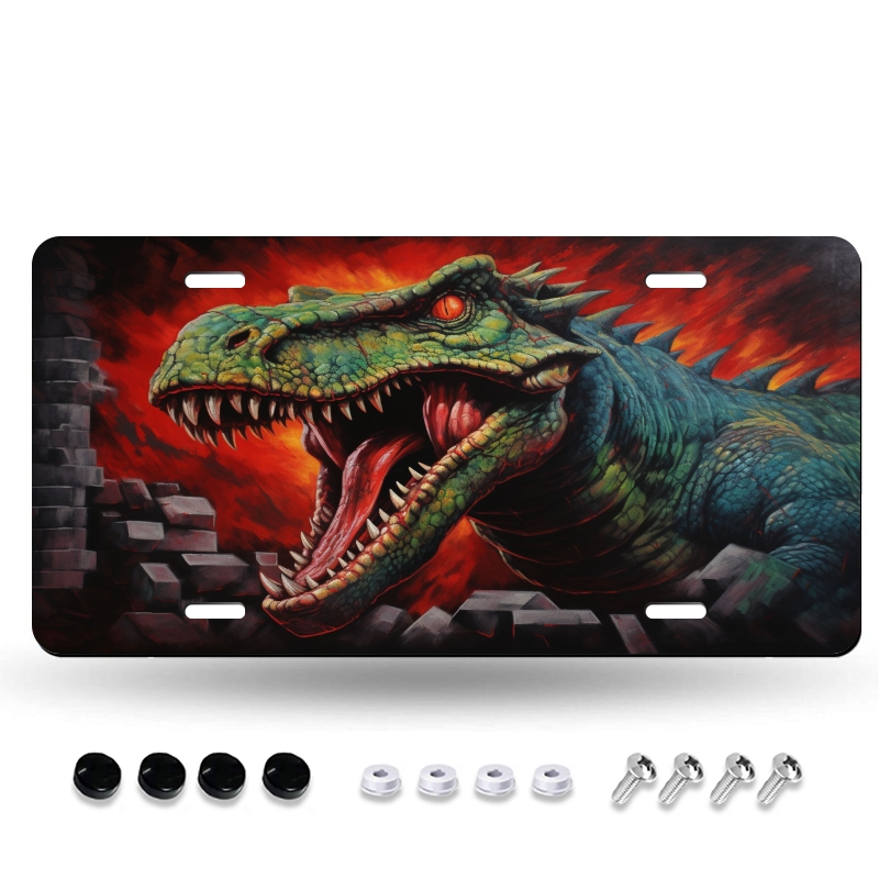 Spiky - Skinned Dinosaur in a Fiery Background License Plate Frame ...