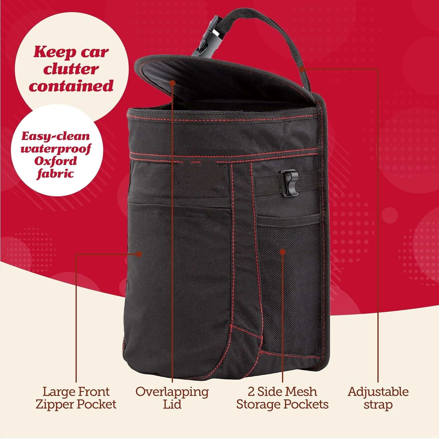 Spill-Proof Car Trash Can (2 Pack) - Easy to Clean Hanging Garbage Bin ...
