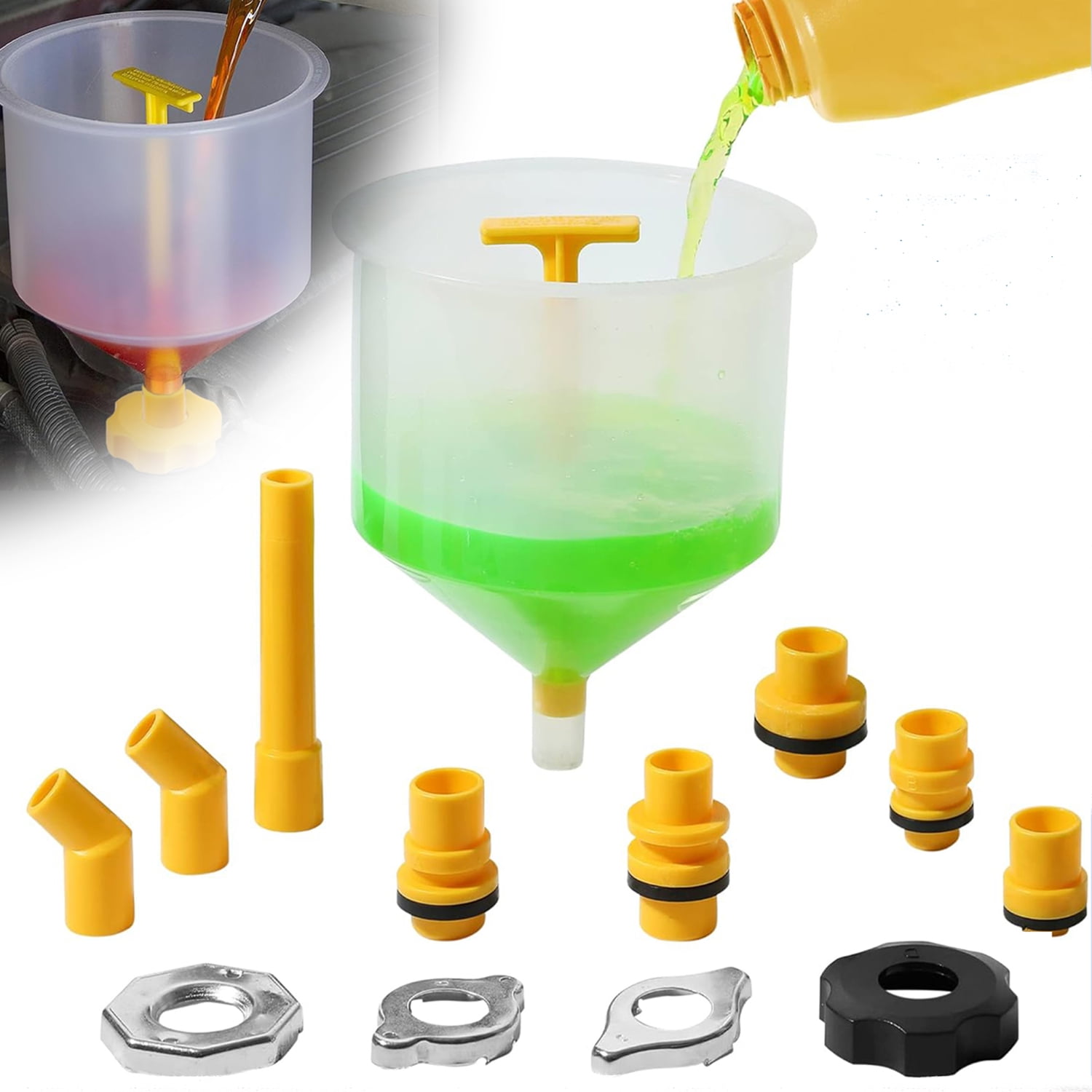 Spill Proof Radiator Coolant Filling Funnel Kit - 15pcs Filler Flush ...