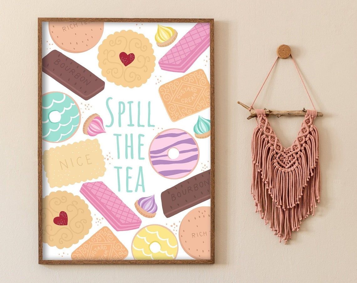 Spill The Tea - Cute Traditional English Biscuit Poster Print, Home ...