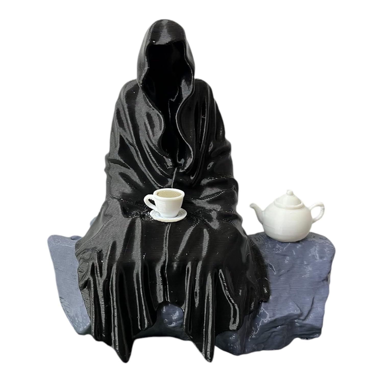 Spill the Tea Bookshelf Decor - Seated Hooded Ghost Figurine with Tea ...