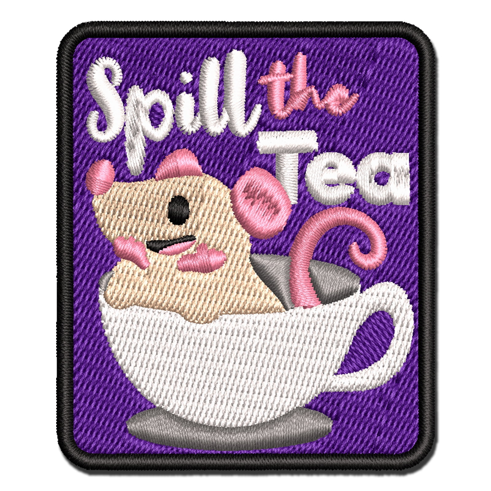 Spill the Tea Gossip Mouse Teacup Applique Multi-Color Embroidered Hook ...