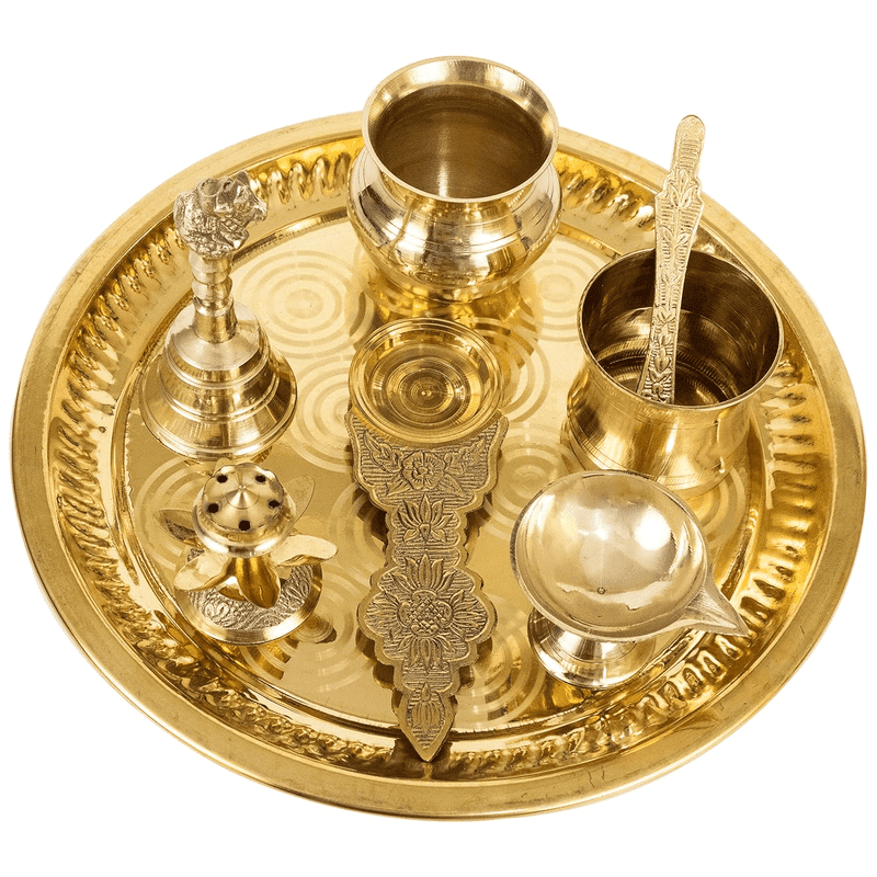 Spillbox Traditional Handcrafted Brass Pooja Thali/Aarti Bartan Plate ...