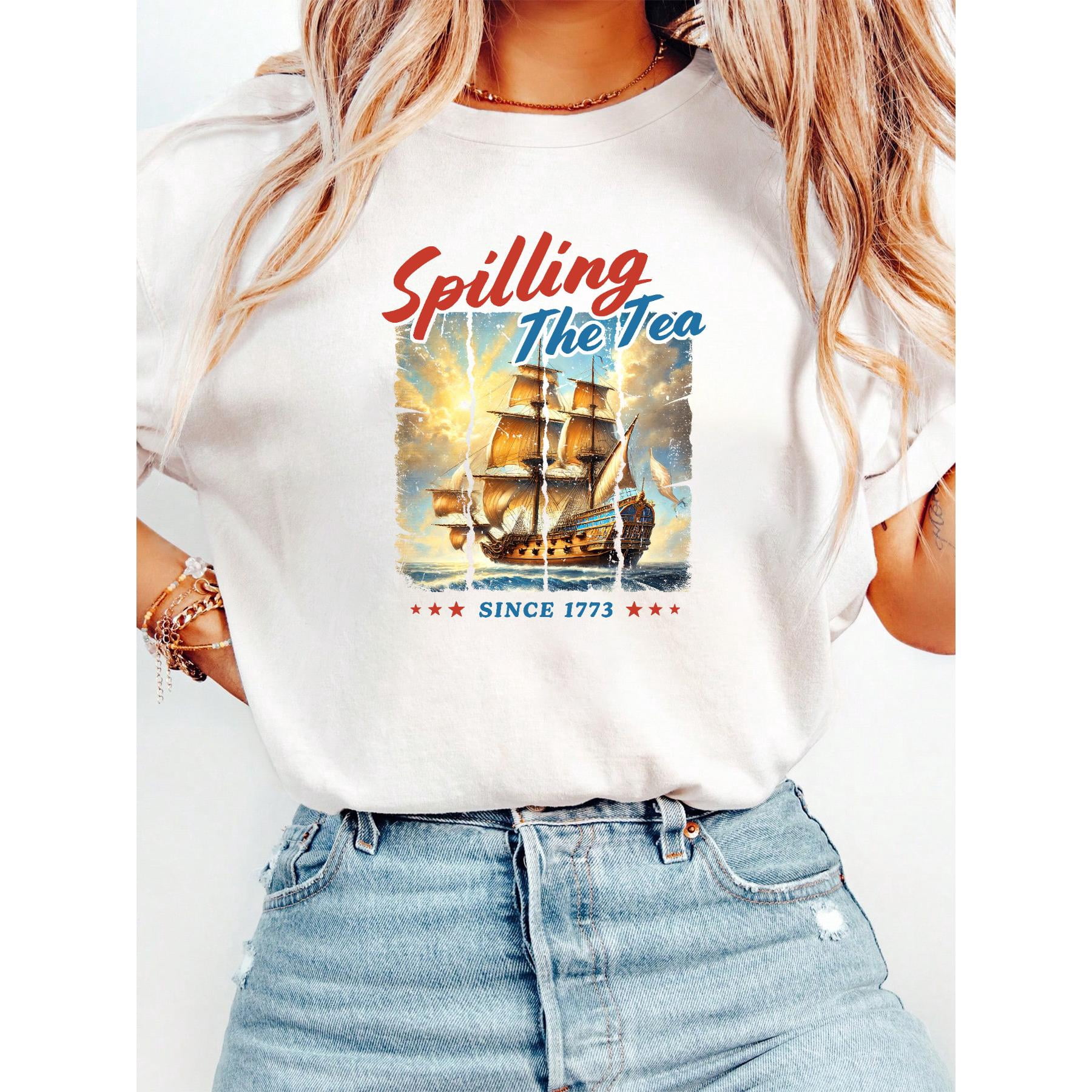 Spilling The Tea Since 1773 Pirate Ship Pattern Tops for Womens & Mens ...