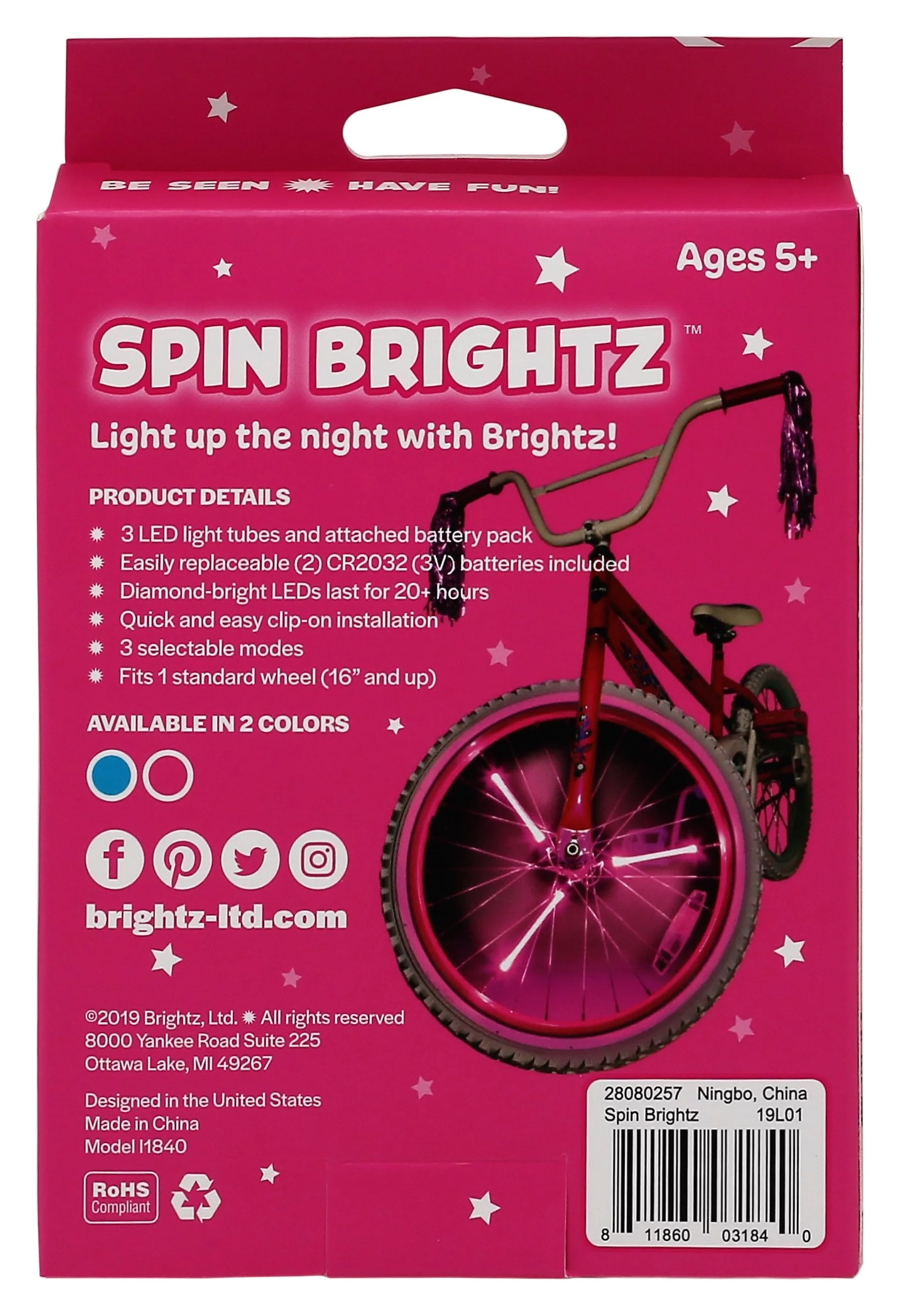 Spin Brightz LED Bicycle Spoke Tube Lights, Weather Resistant, for 1 ...