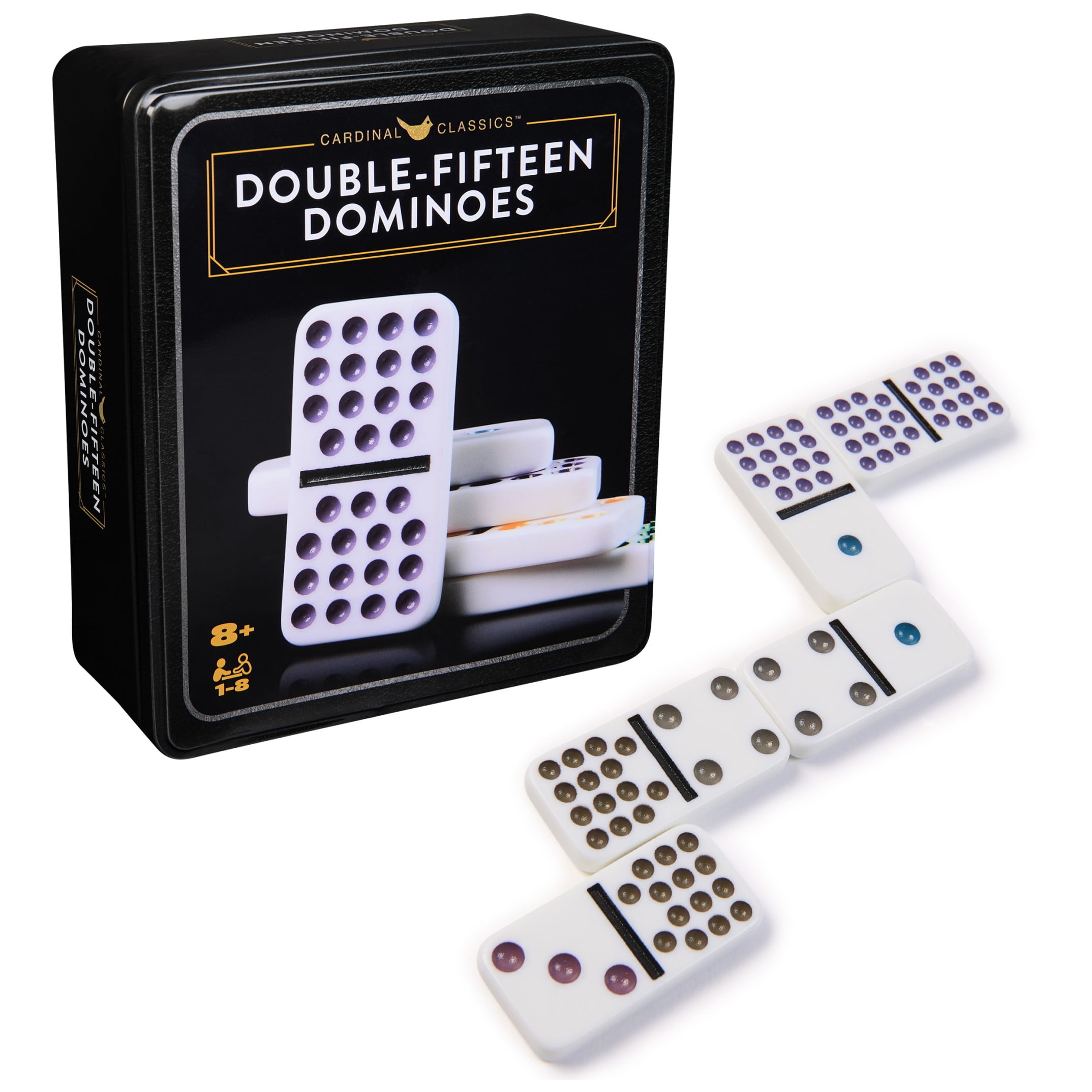 Spin Master Games Double Fifteen Dominoes Set with Storage Tin, Ages 8 ...