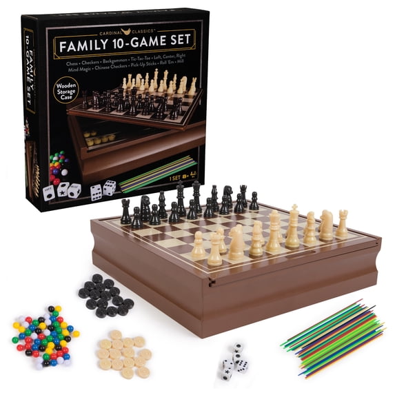 Spin Master Games Family 10 Classic Board Games Set with Wood Cabinet ...