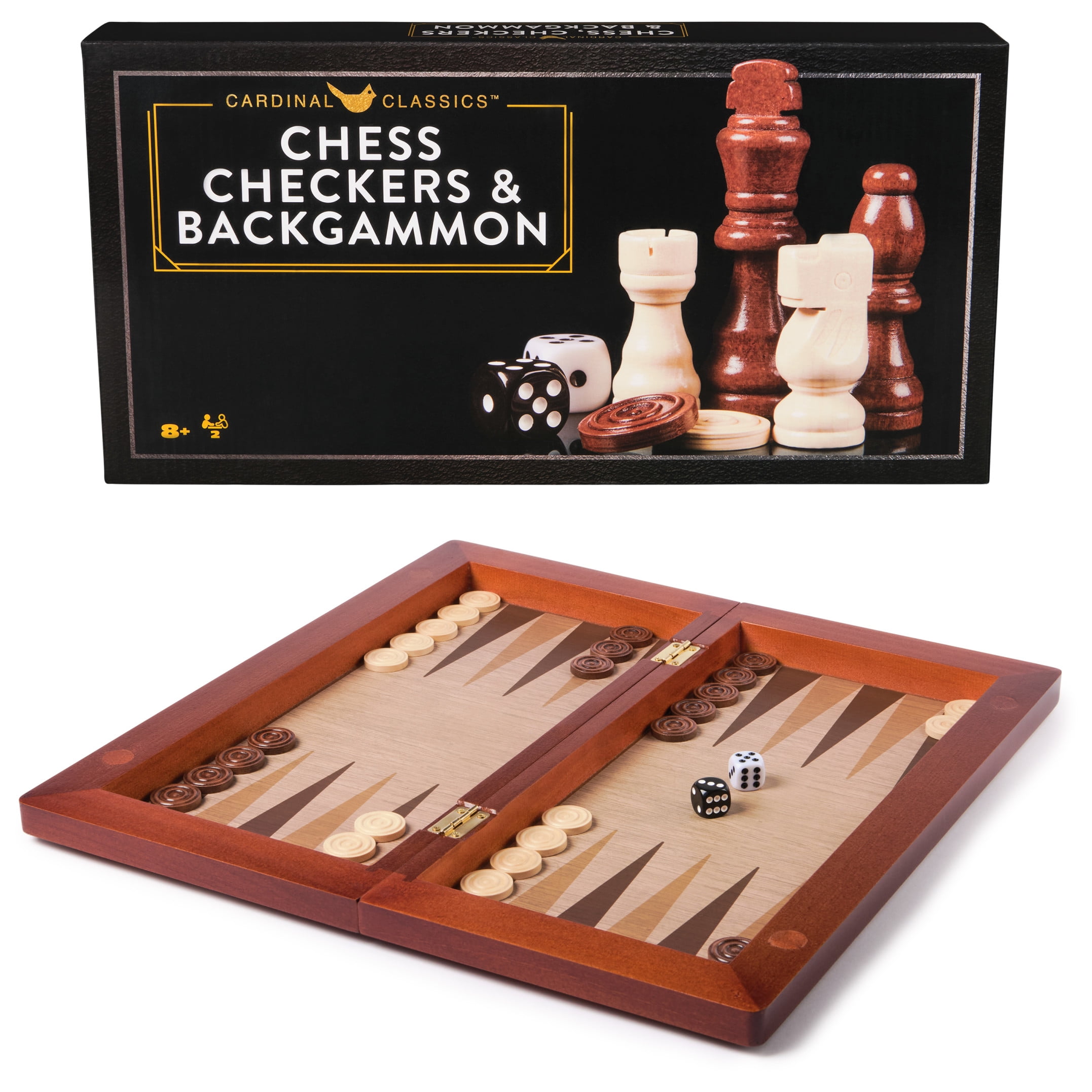 Spin Master Games Wood Chess Checkers Backgammon Set - Walmart.com