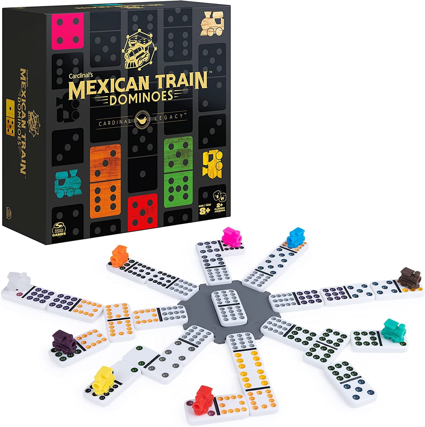 Spin Master Deluxe Mexican Train Dominoes, Double-12 Set with Wood Case ...