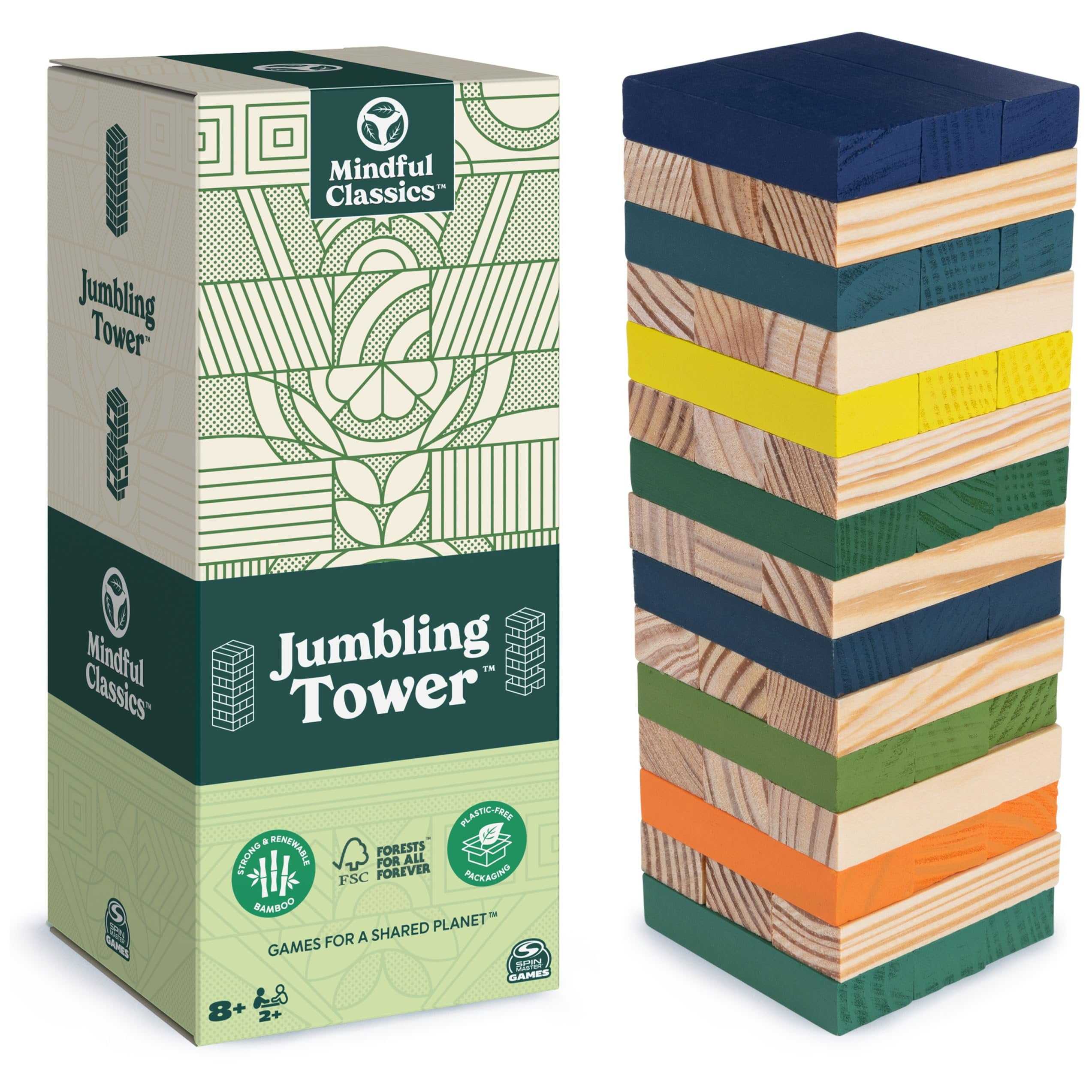 Spin Master Games Mindful Classics, Jumbling Tower Sustainable Wooden ...