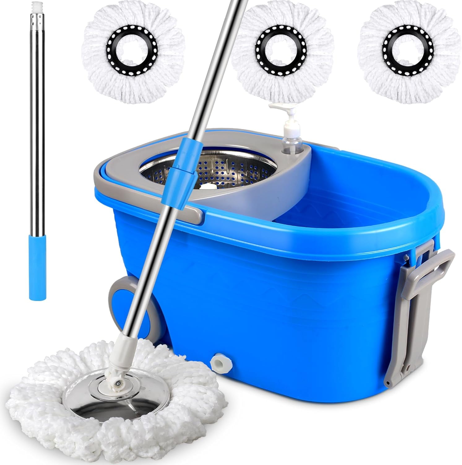 Spin Mop & Bucket, 360 Spinning Mop Bucket Kit, Stainless Steel Bucket ...