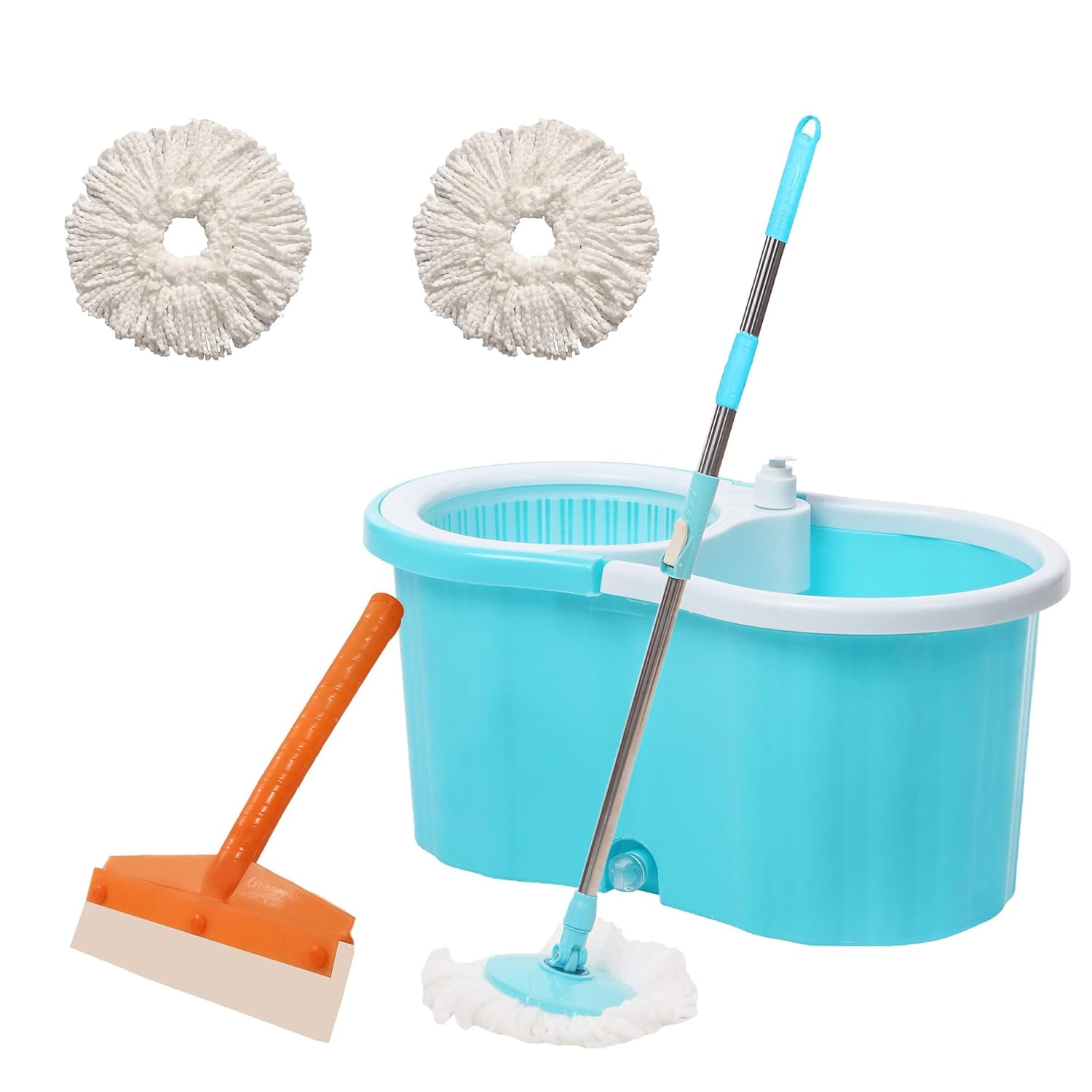 Spin Mop Bucket with 4 Wheels and 2Refill Floor Cleaning Mop Stick ...