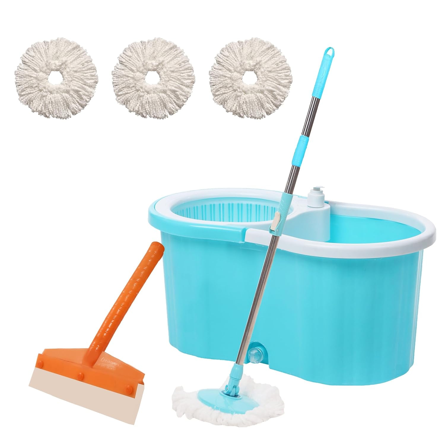 Spin Mop Bucket with 4 Wheels and 3Refill Floor Cleaning Mop Stick ...