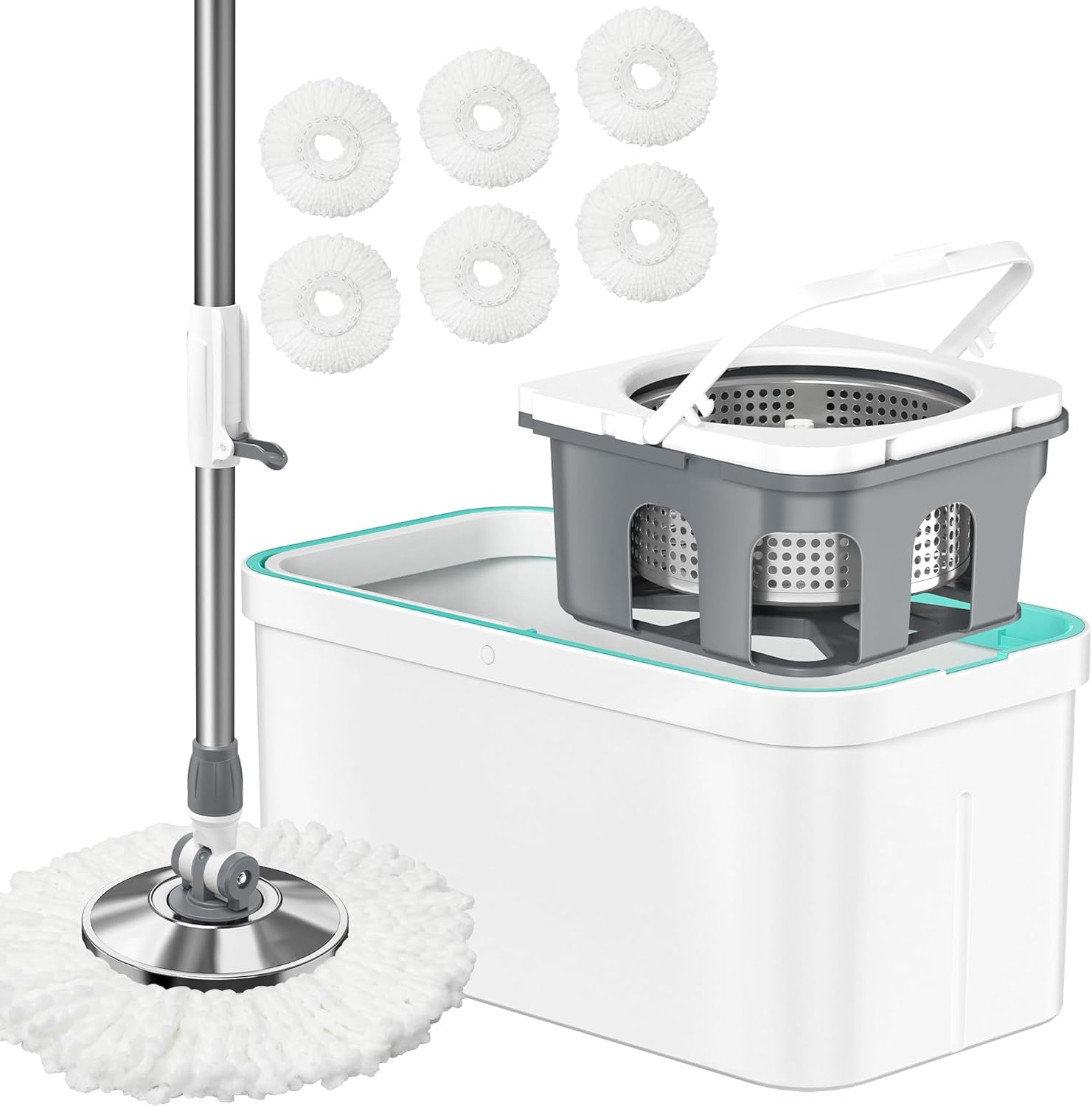 Spin Mop and Bucket, Mop and Bucket with Wringer Set for Home with 6PC ...