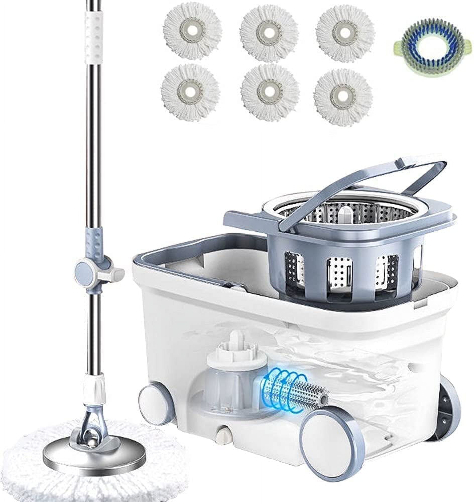 Spin Mop Bucket Deluxe 360 Spinning Floor Cleaning System with 6 ...