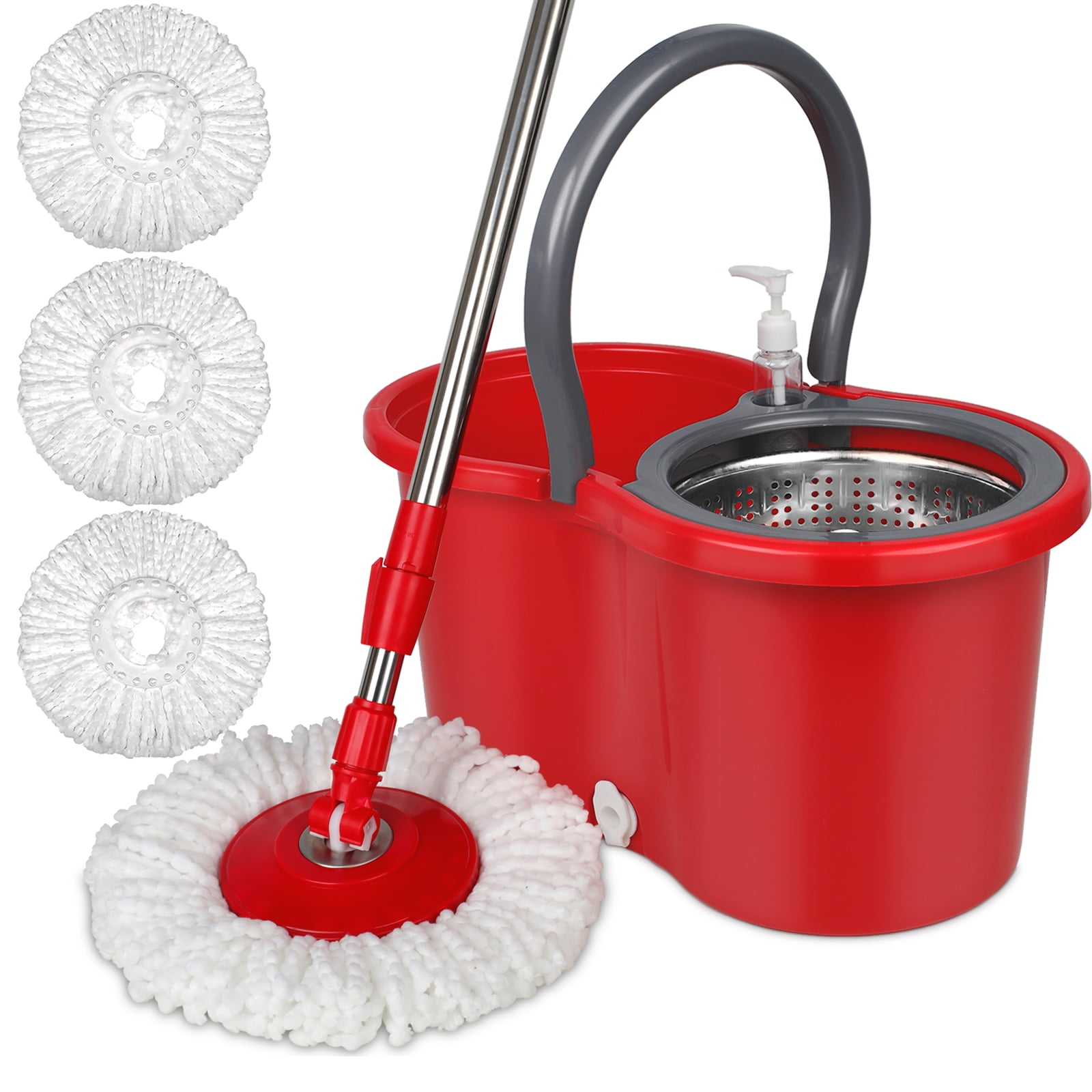 PULNDA Spin Mop and Bucket with Easy Wring, Microfiber Mop Kit, 3 Mop ...