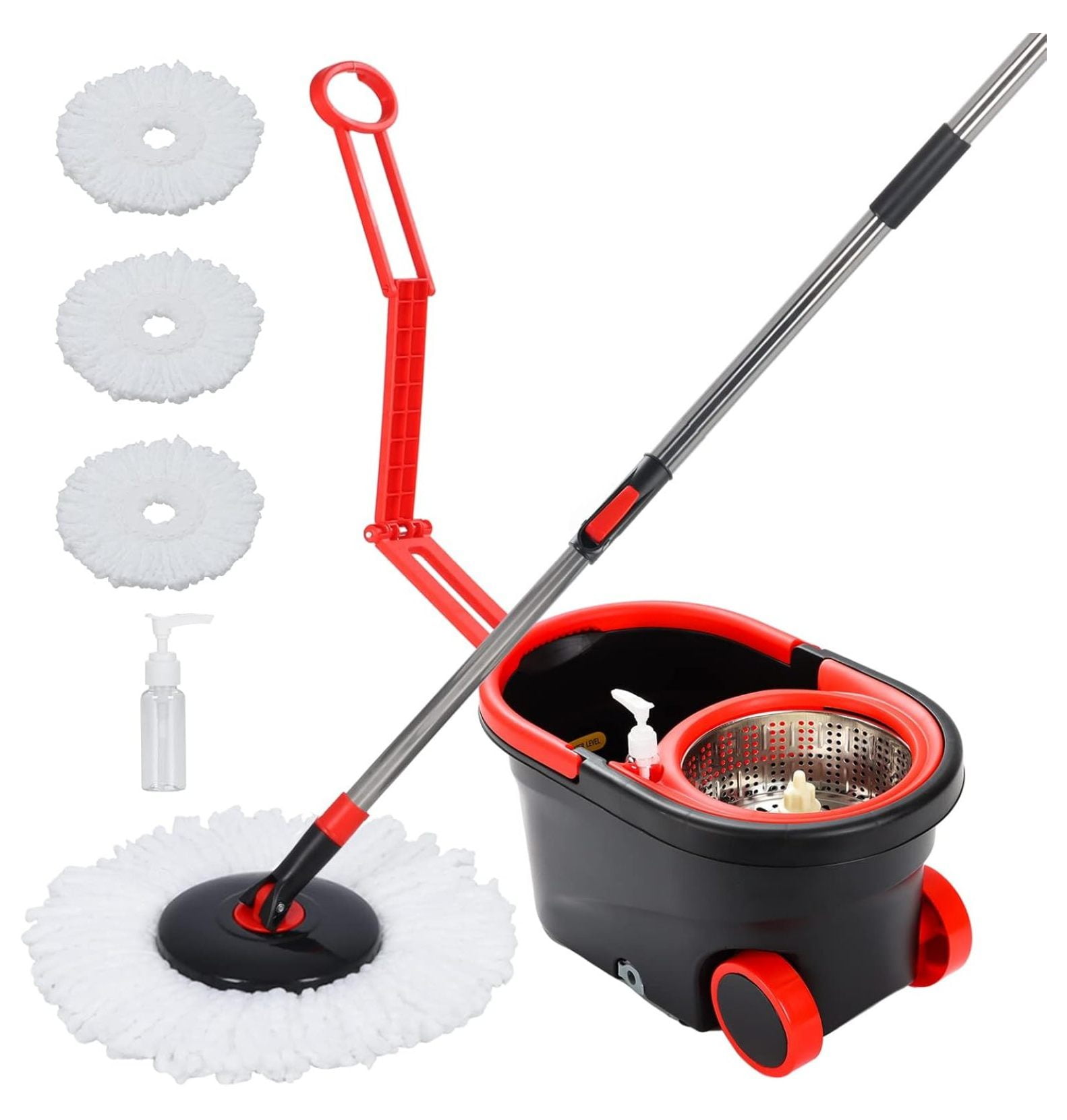Spin Mop and Bucket, Mop Set with Bucket On Wheels with 3 Microfiber ...