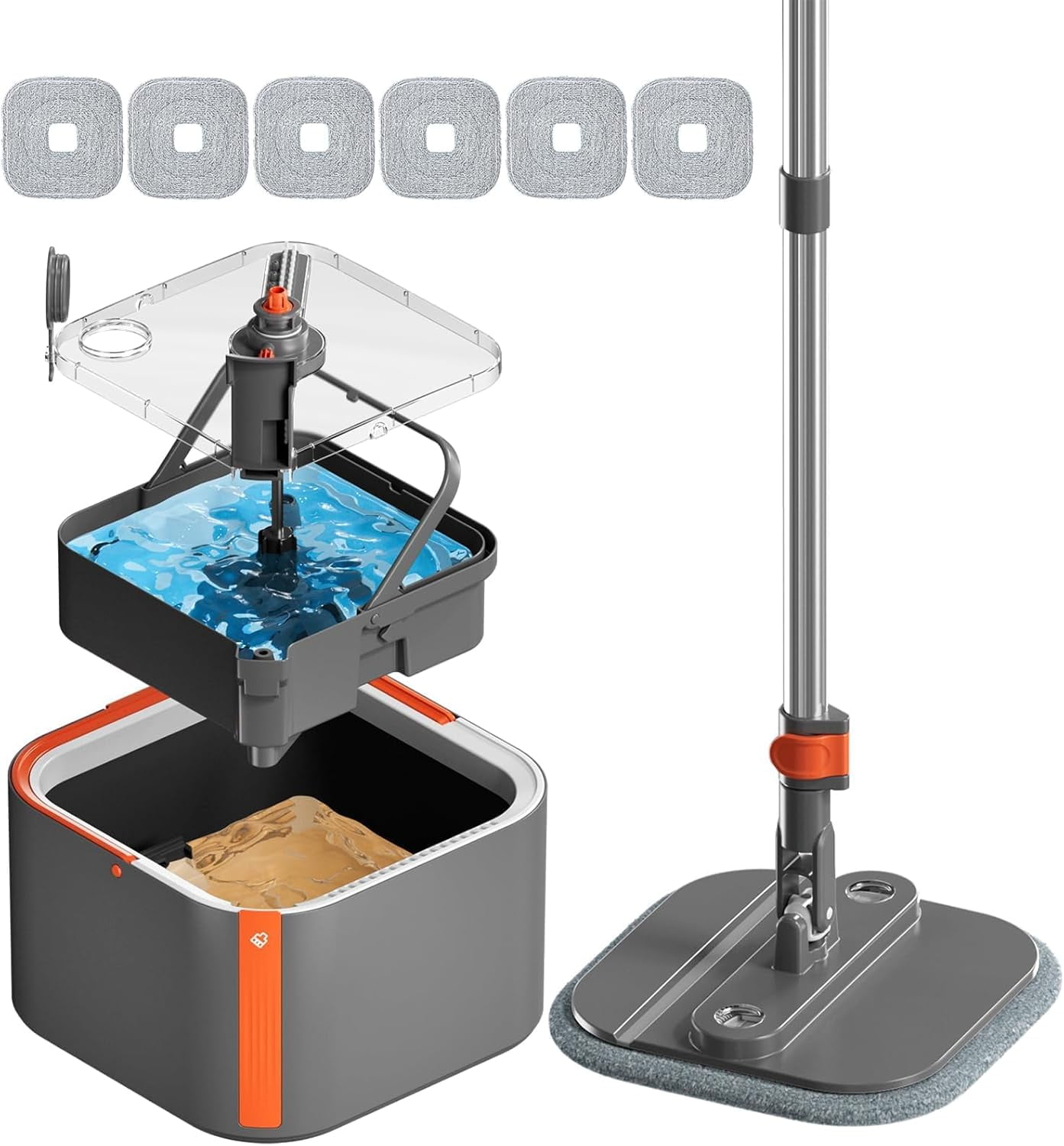 Spin Mop and Bucket Set with 10 Replaceable Microfiber Mop Pads with ...