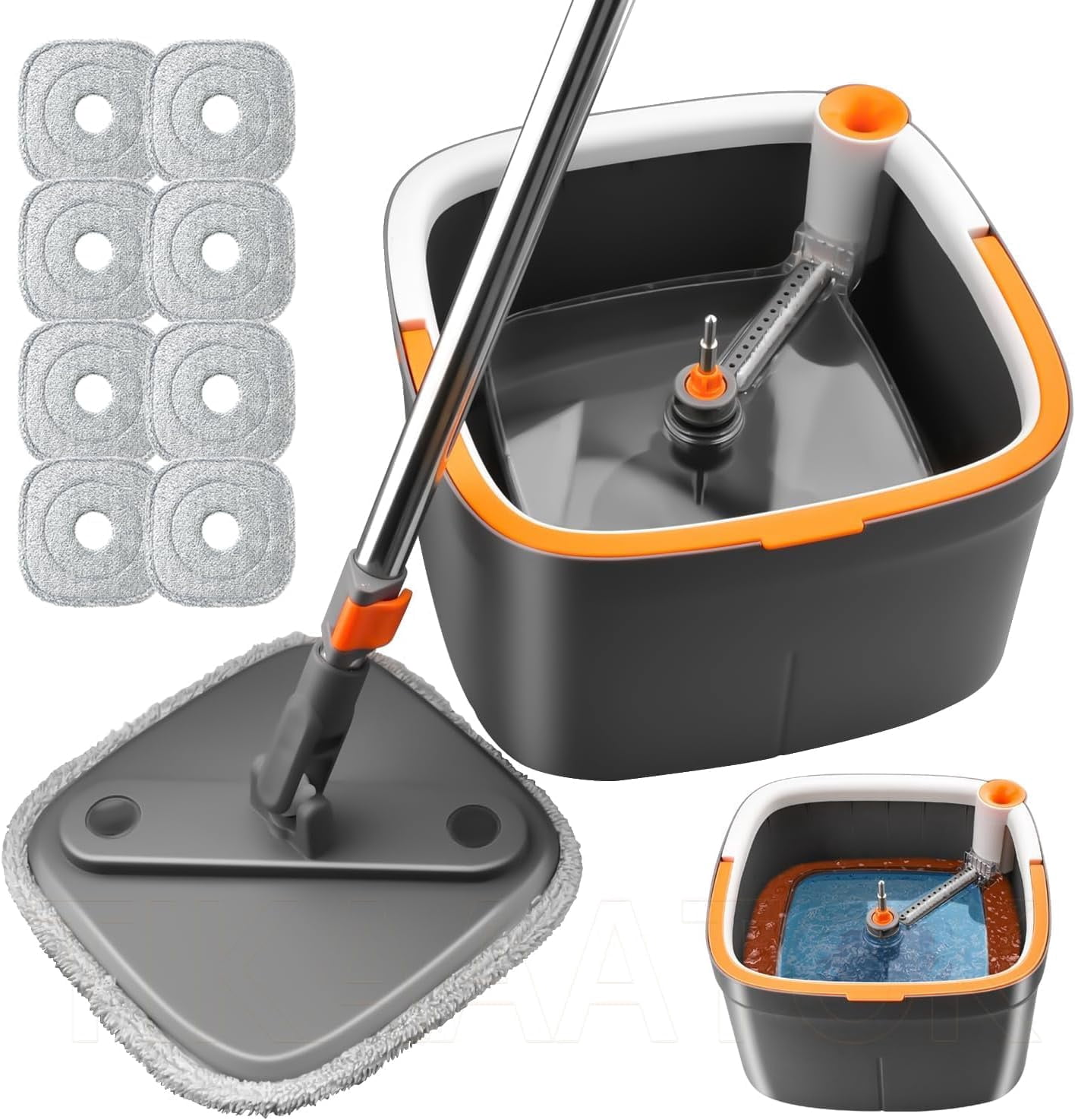 Spin Mop and Bucket Set with 8 Replaceable Microfiber Mop Pads with ...