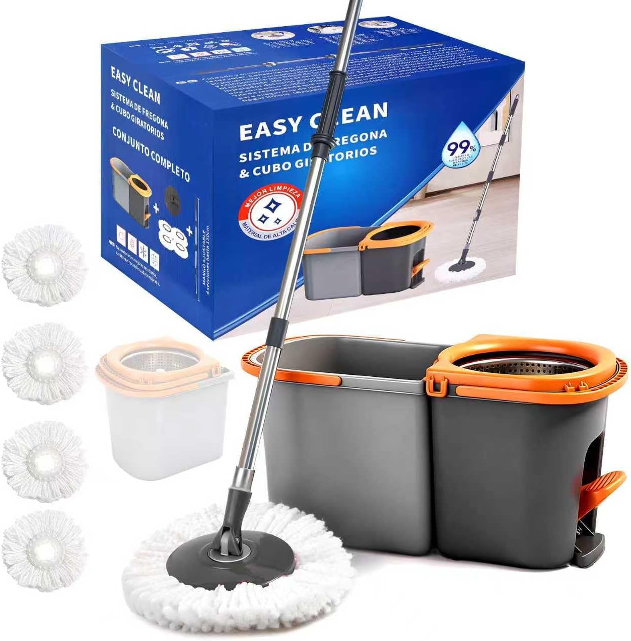 Spin Mop and Bucket Set,Detachable Double Buckets Separate Dirty Water ...