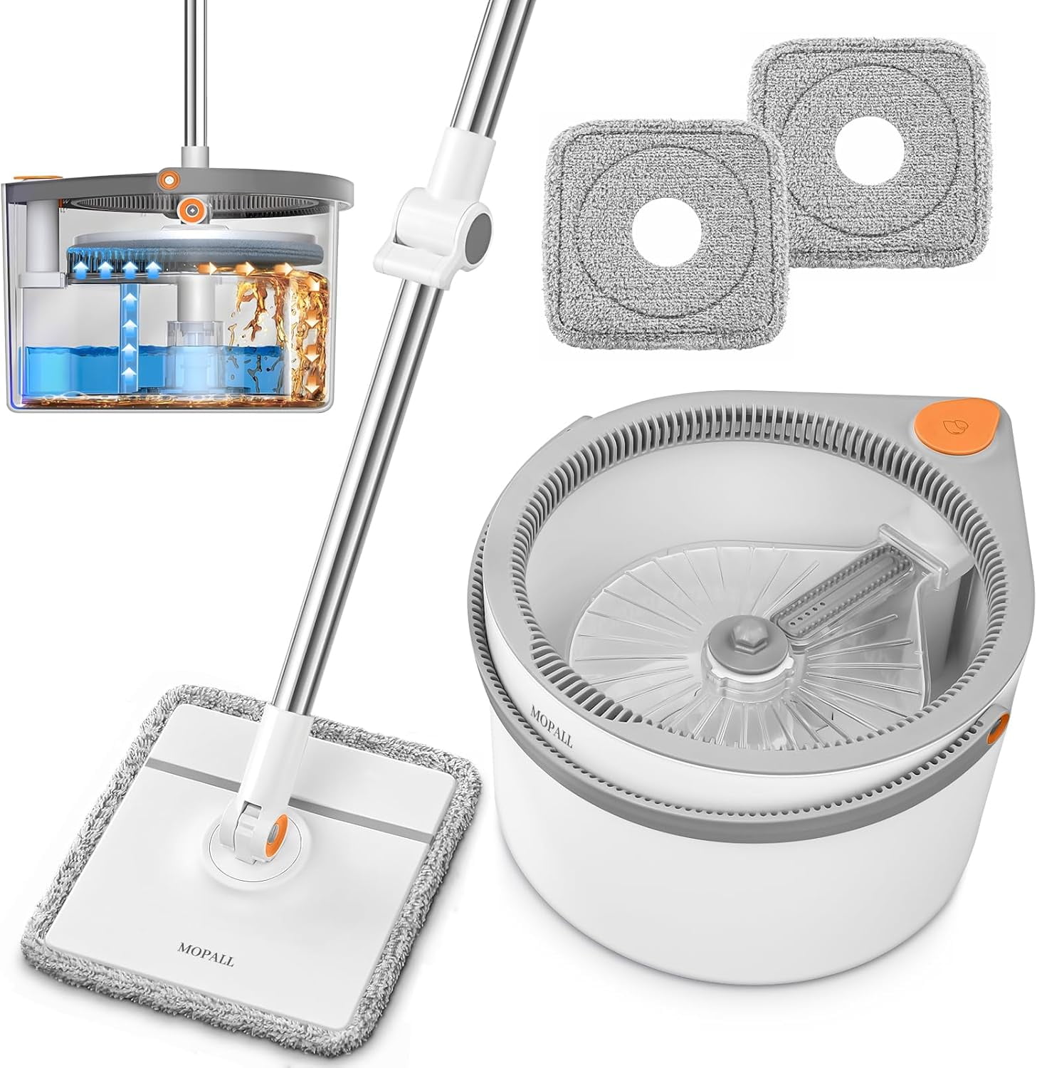 Spin Mop and Bucket Set, Dual Chambers Dirty and Clean Water Self ...