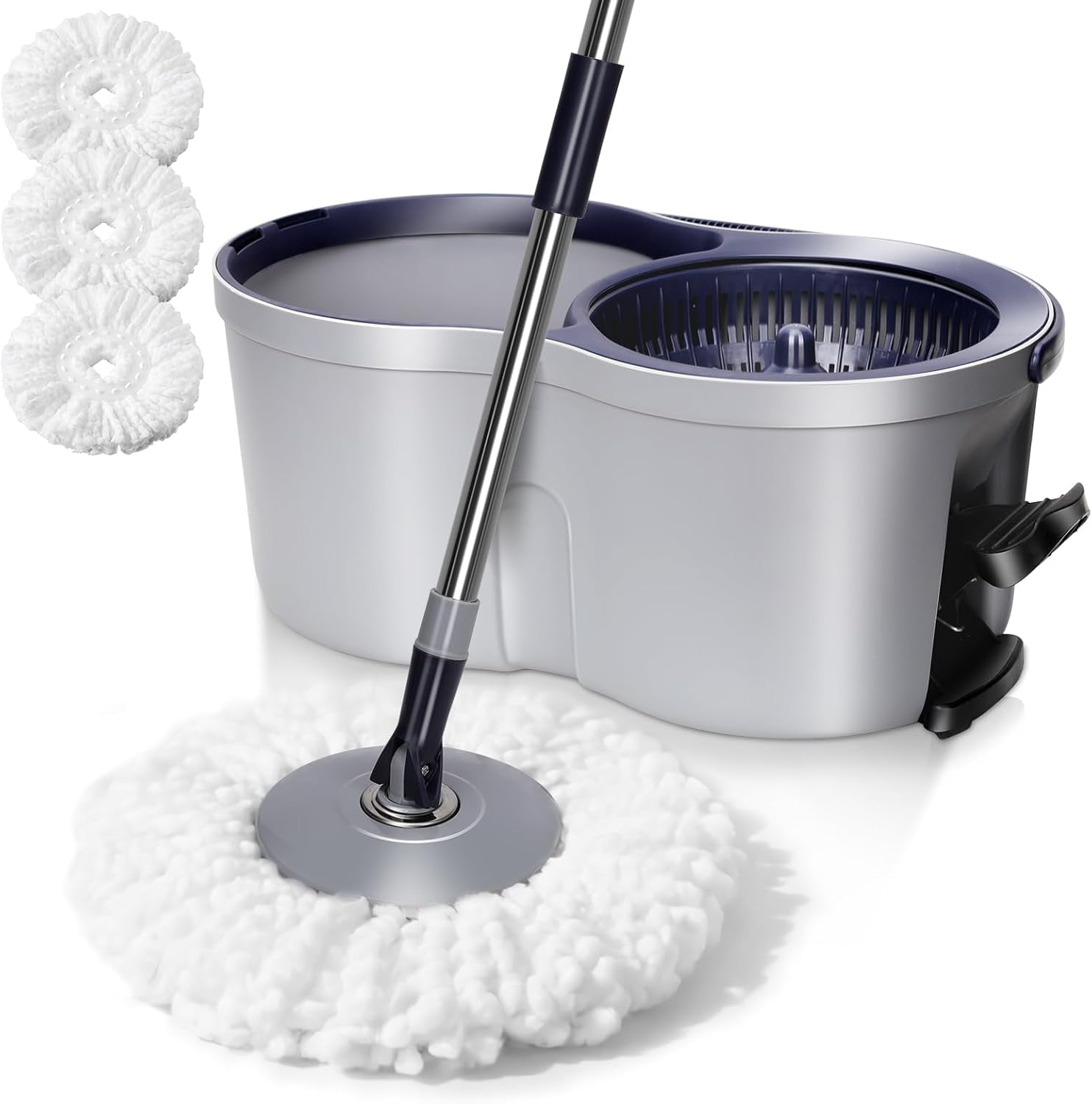 Spin Mop and Bucket Set EasyWring Microfiber Spin Mop with 3 Mop Pads ...