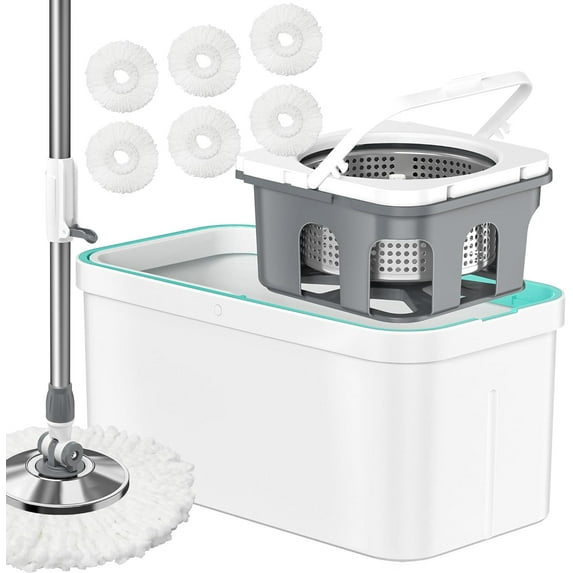 Spin Mop and Bucket Set Non-Tilting 5-Gallon Mop Bucket with Wringer ...