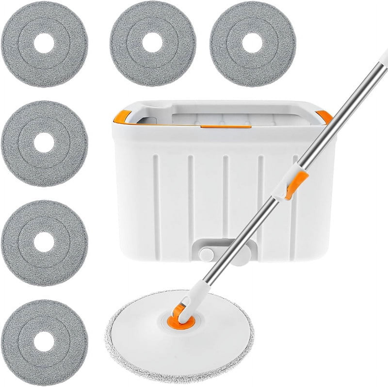 Spin Mop Bucket Set Round Self Wash Microfiber Mop with 6 Mop Head Hand ...
