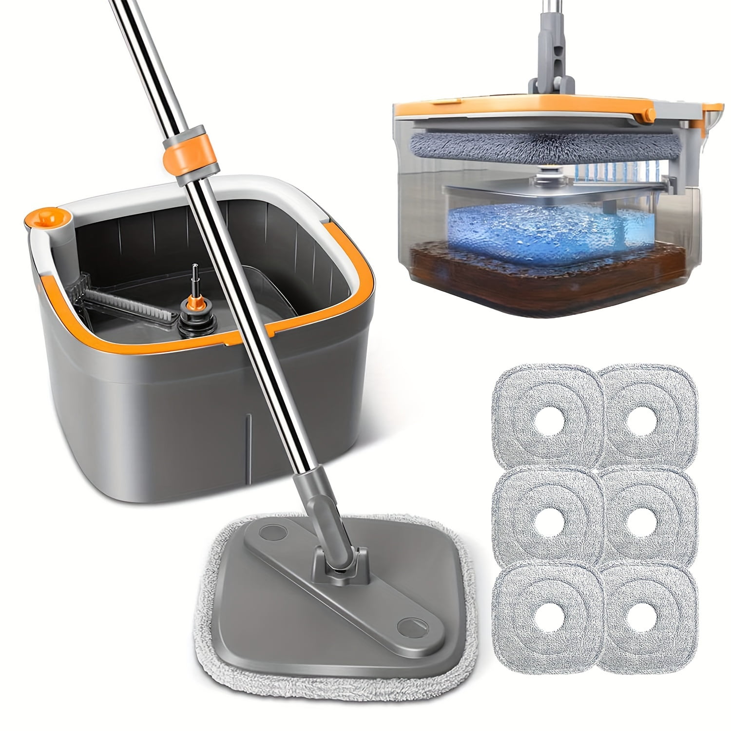 Spin Mop & Bucket Set with Self-Separating Dirty Water & Clean Water ...