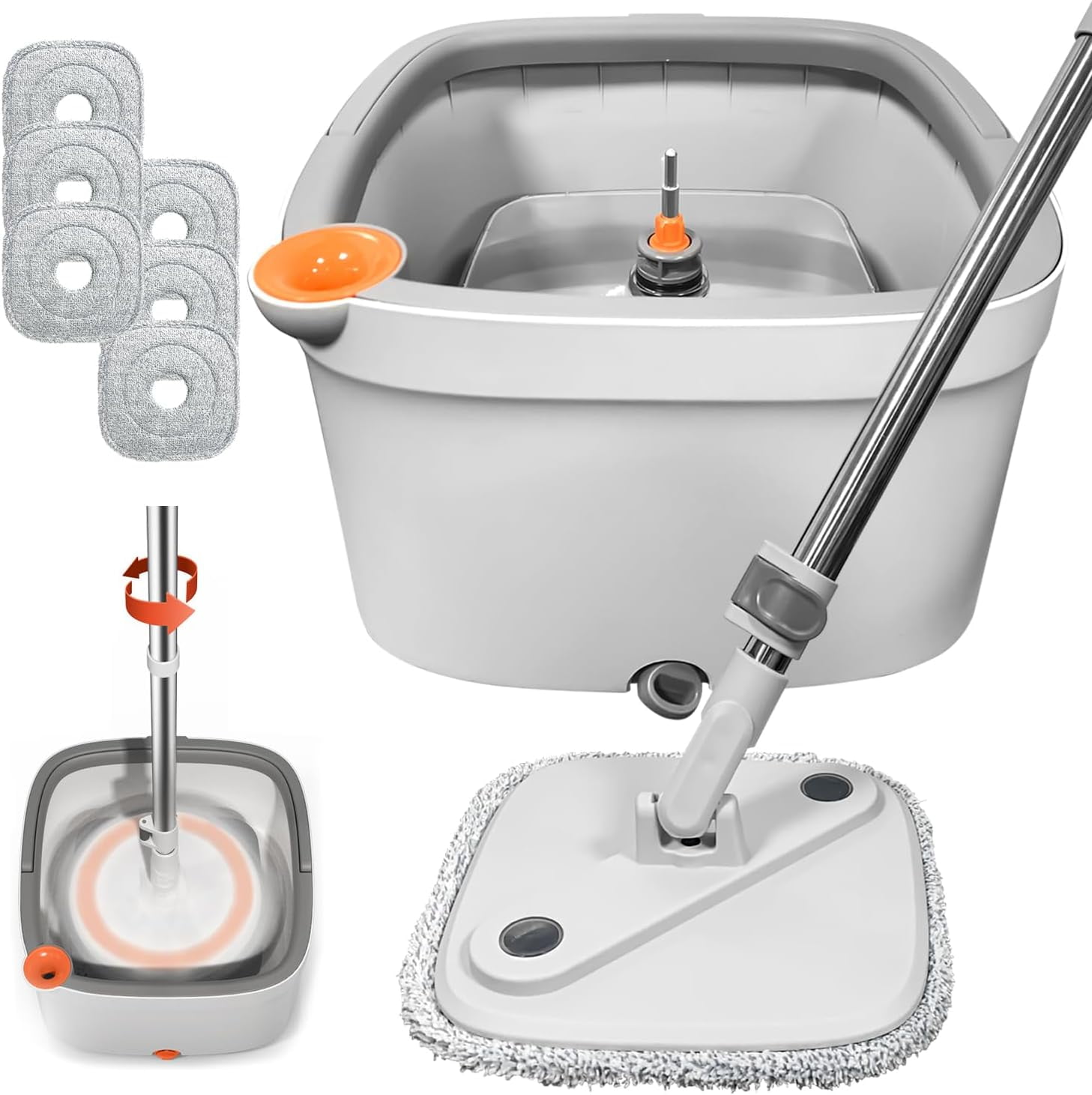 Spin Mop and Bucket Set with Self Separation Dirty and Clean Water ...