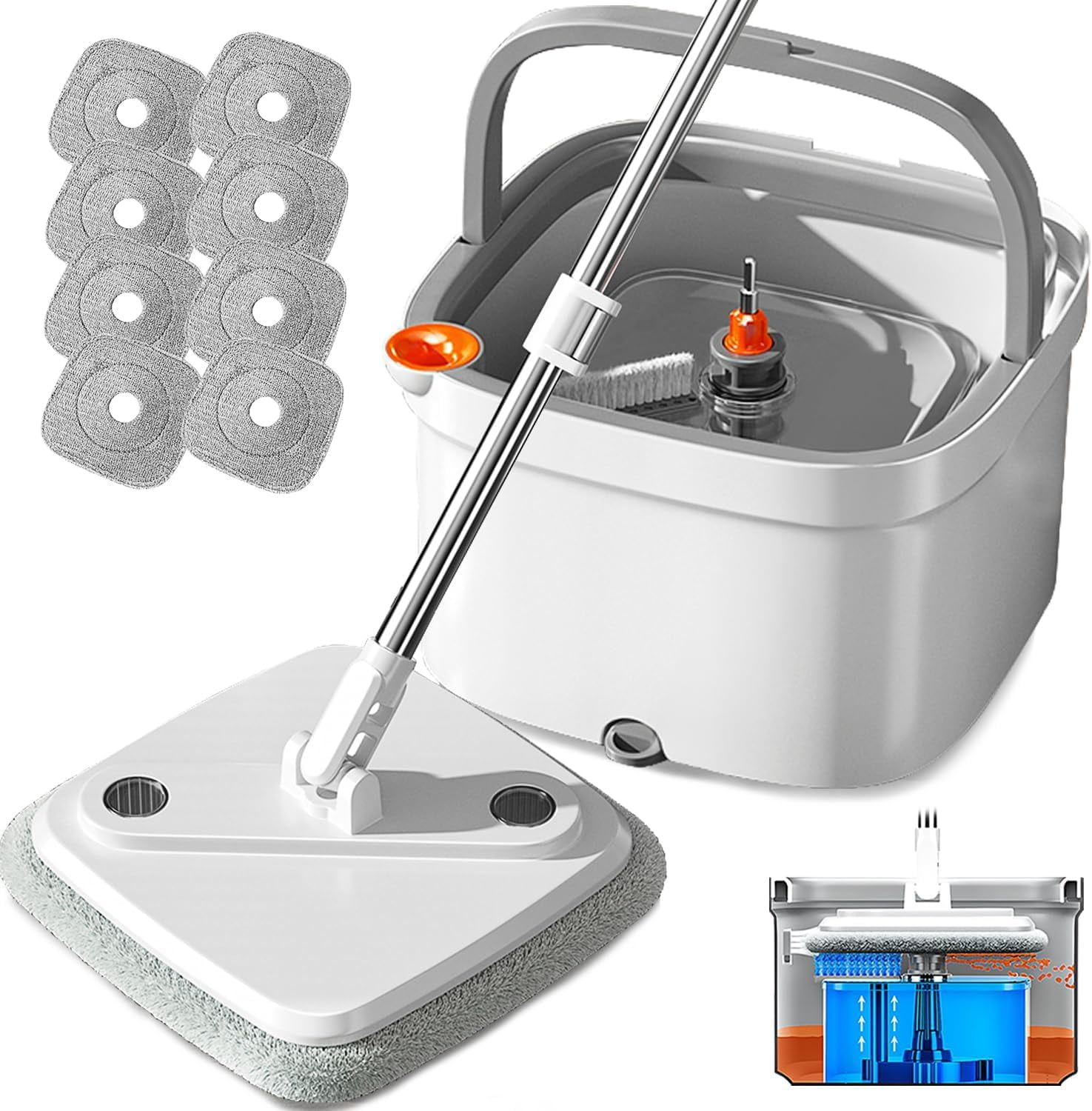 Spin Mop and Bucket Set with Self Separation Dirty and Clean Water ...