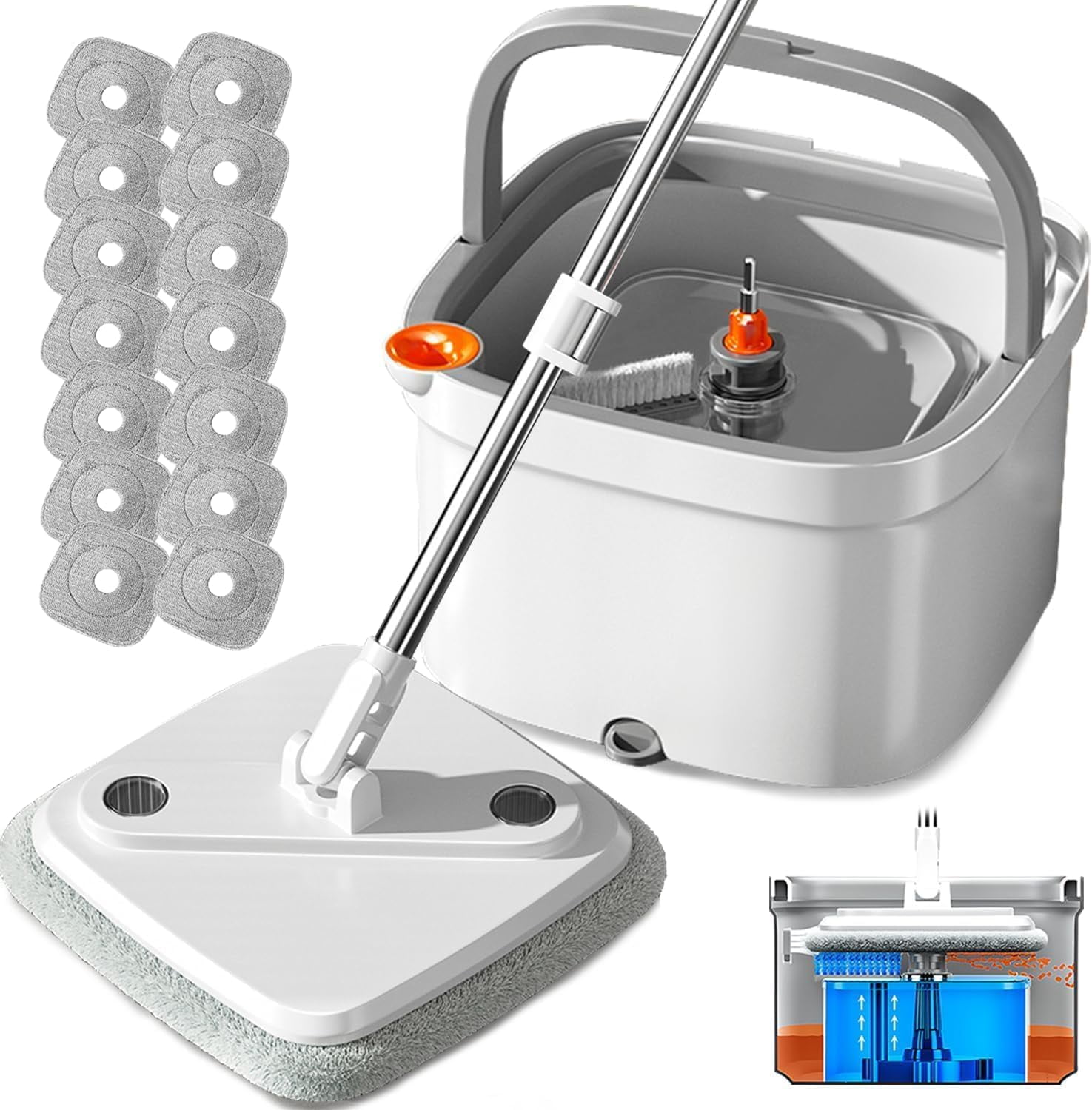 Spin Mop and Bucket Set with Self Separation Dirty and Clean Water ...