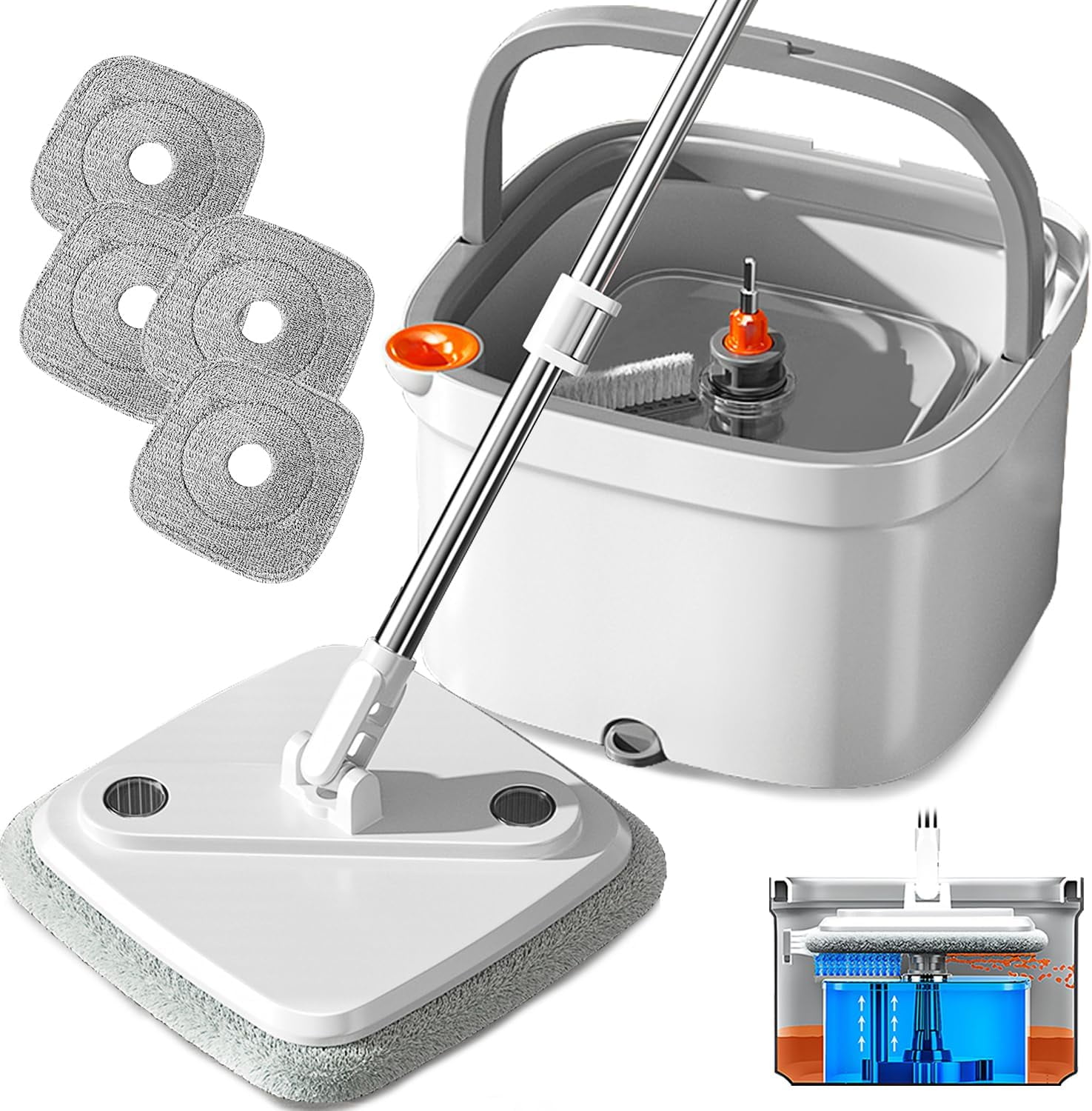 Spin Mop and Bucket Set with Self Separation Dirty and Clean Water ...