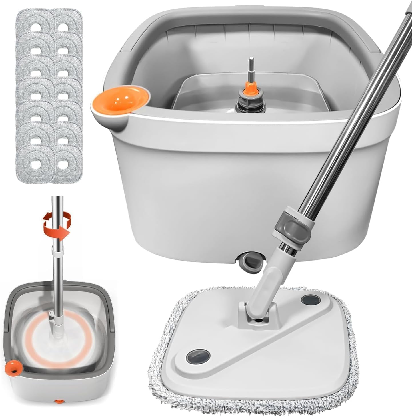 Spin Mop and Bucket Set with Self Separation System 360° Spinning Self ...