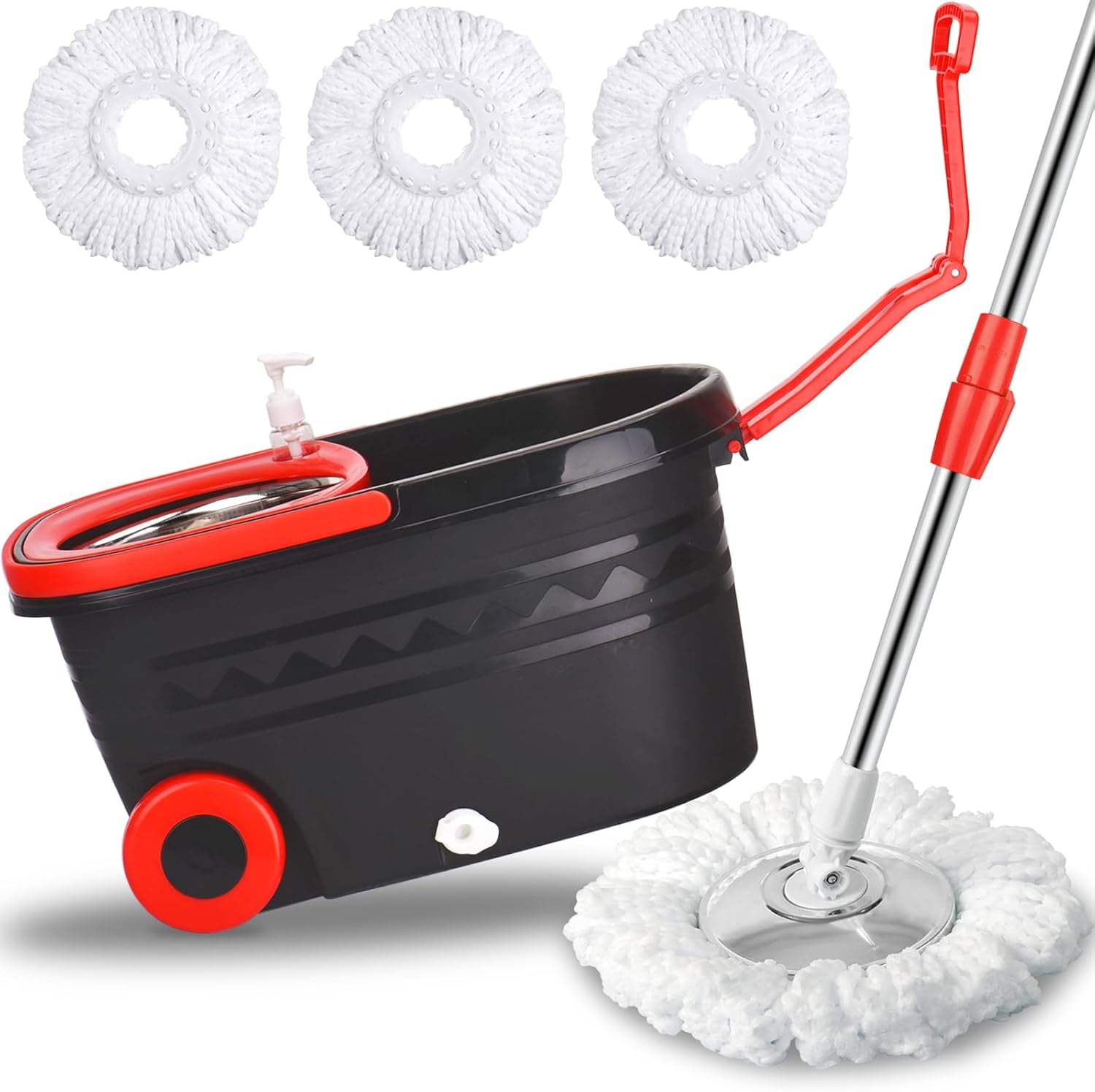 Spin Mop Bucket, Spin Mop Bucket System with 2 Mop Heads, Stainless ...