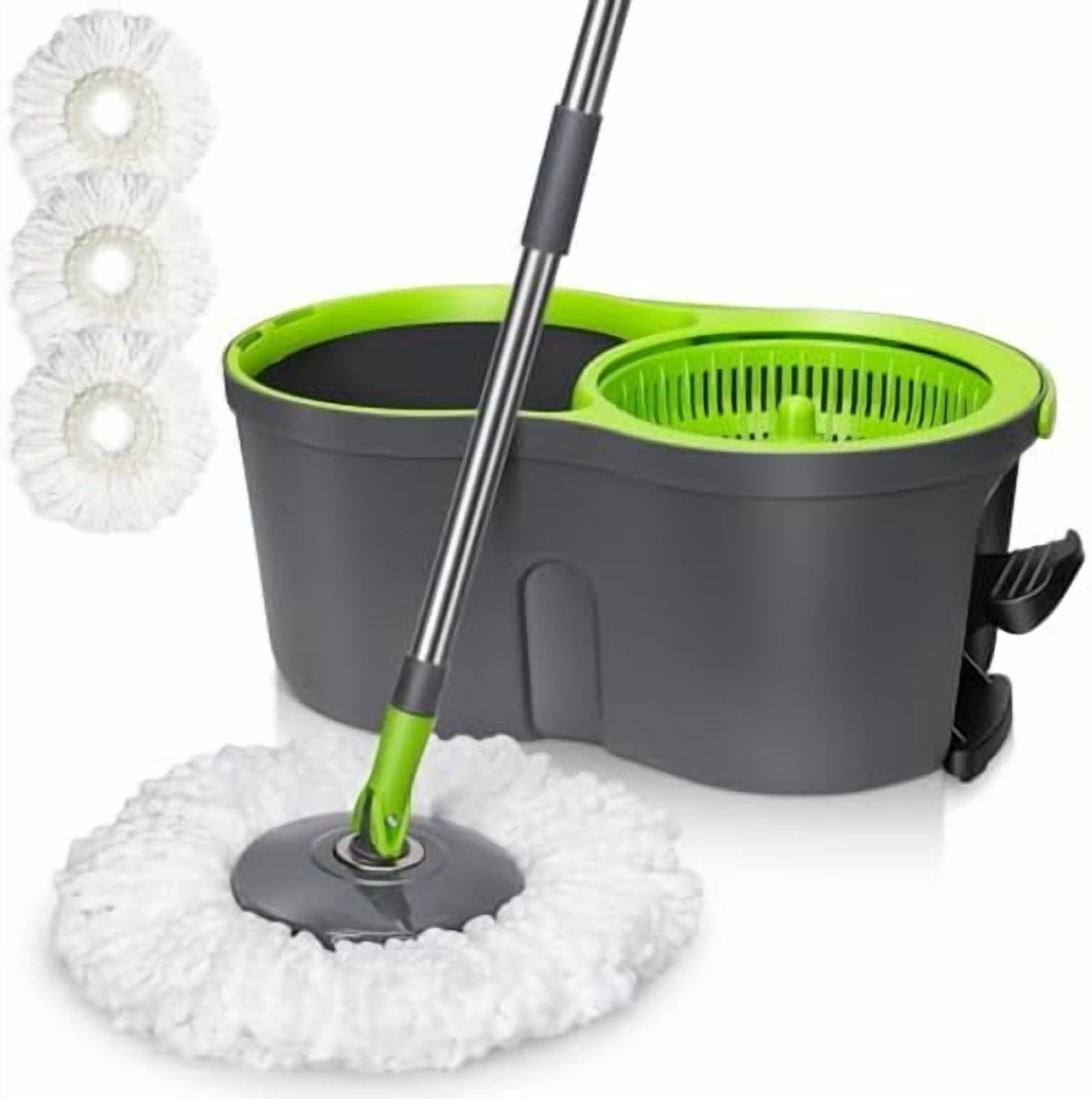 Spin Mop Bucket System, Pedal Spin Mop and Bucket with Wringer Set,EasyWring Microfiber Mop with ...