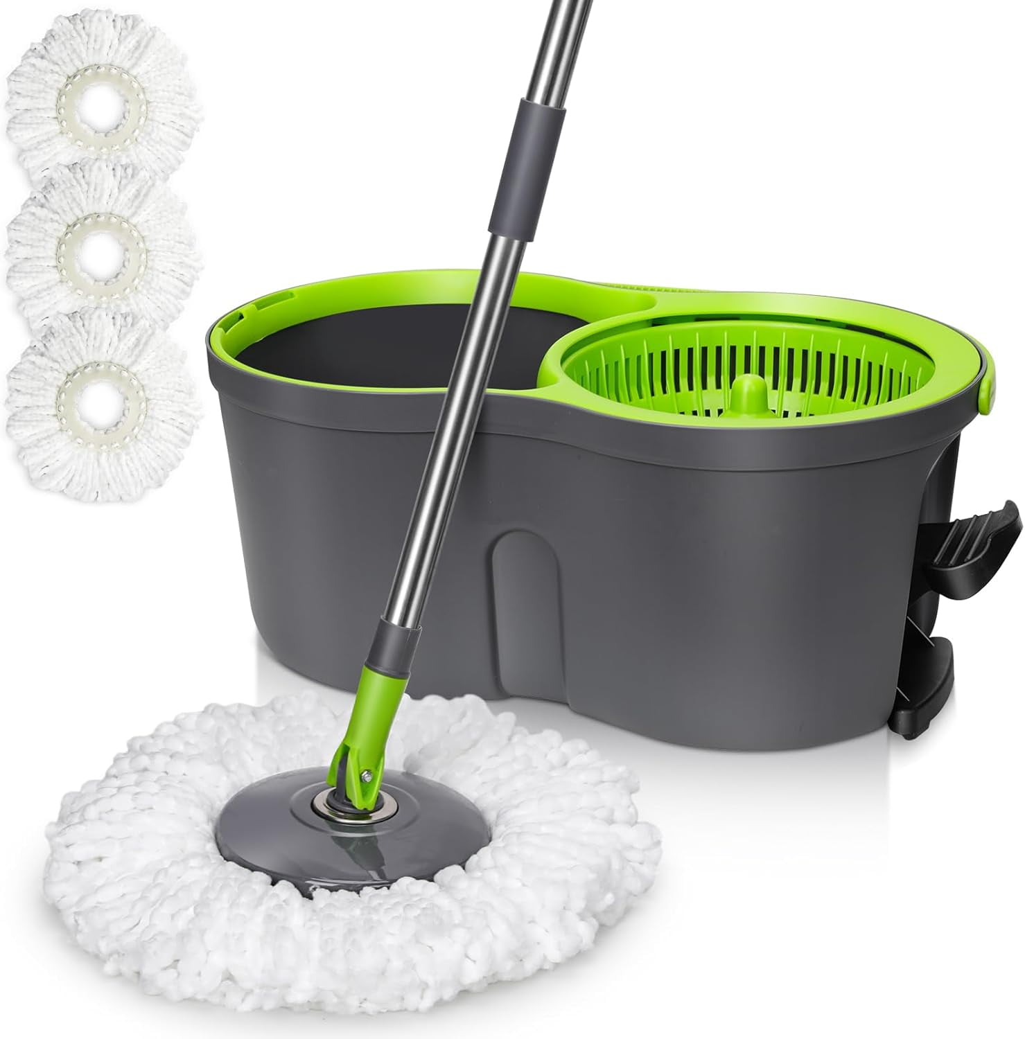 Spin Mop Bucket System,Pedal Spin Mop and Bucket with Wringer Set,EasyWring Microfiber Mop with ...