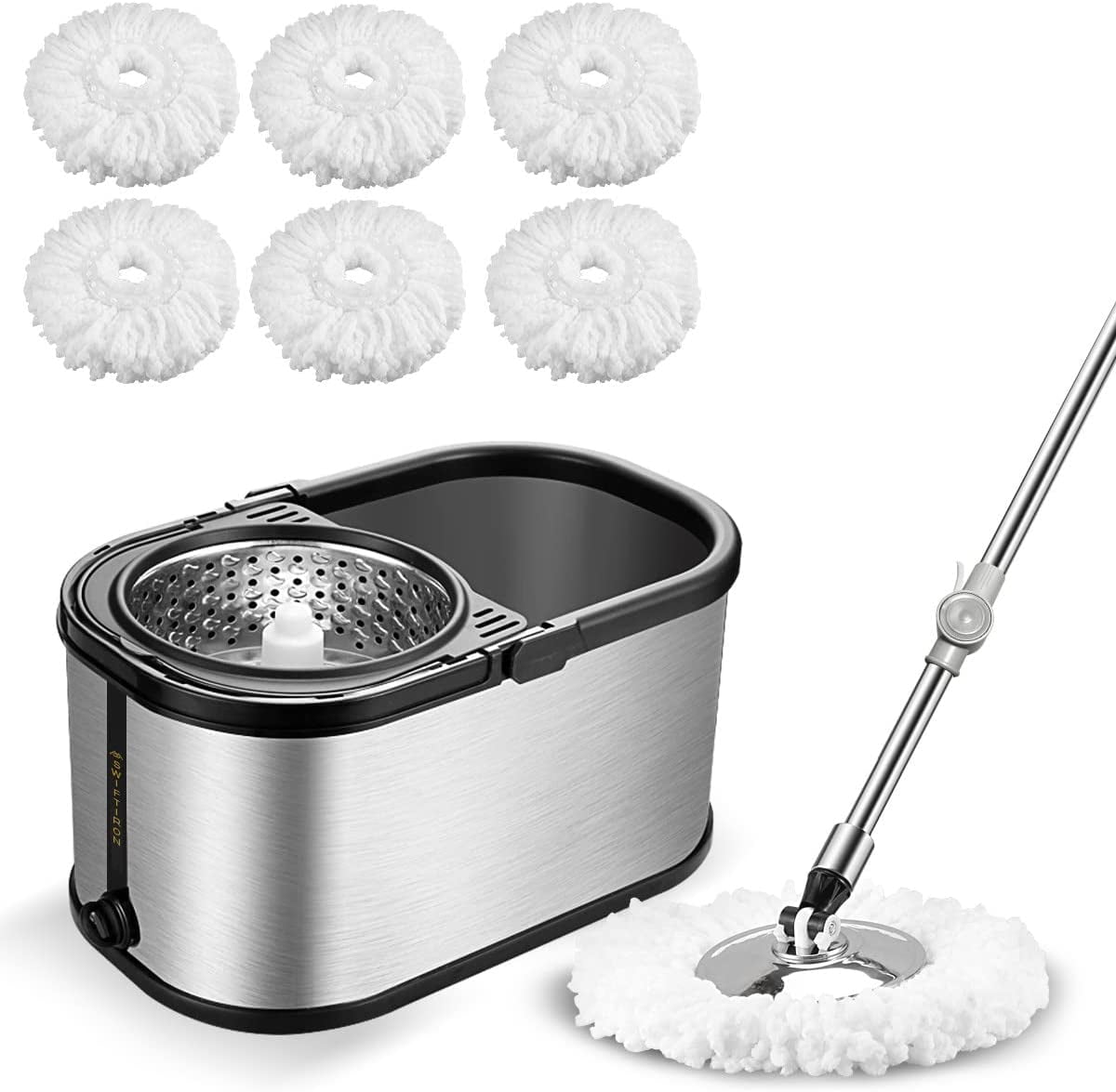 Spin Mop Bucket System Stainless Steel Bucket and Mop Set with 6 ...