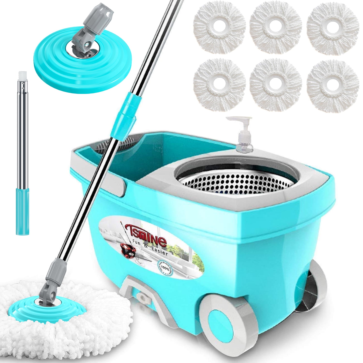 "Tsmine Easy Wring Spinner Set - Stainless Steel Spin Mop Bucket ...