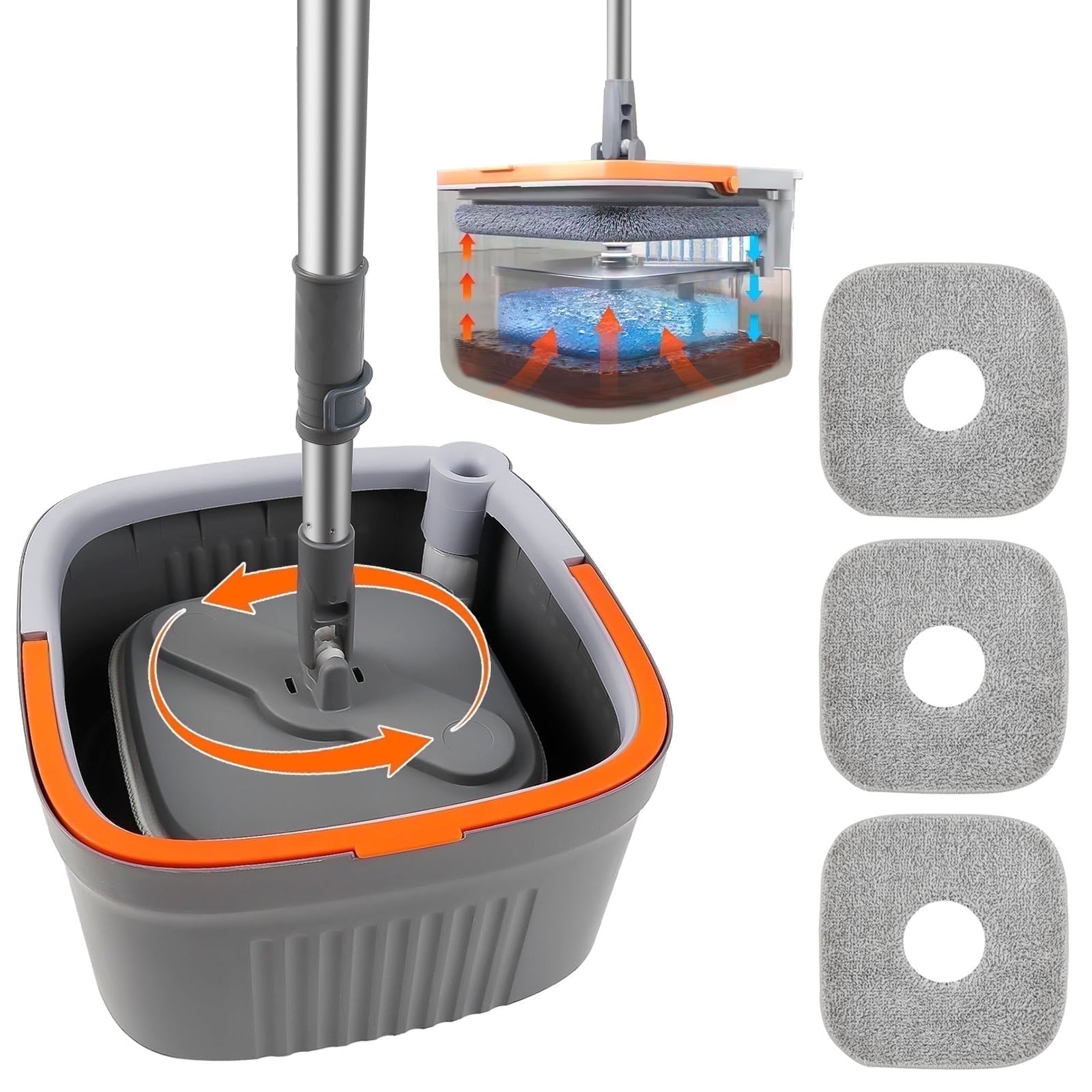 Spin Mop and Bucket System with Wringer Set for Floors Cleaning, Rotary ...