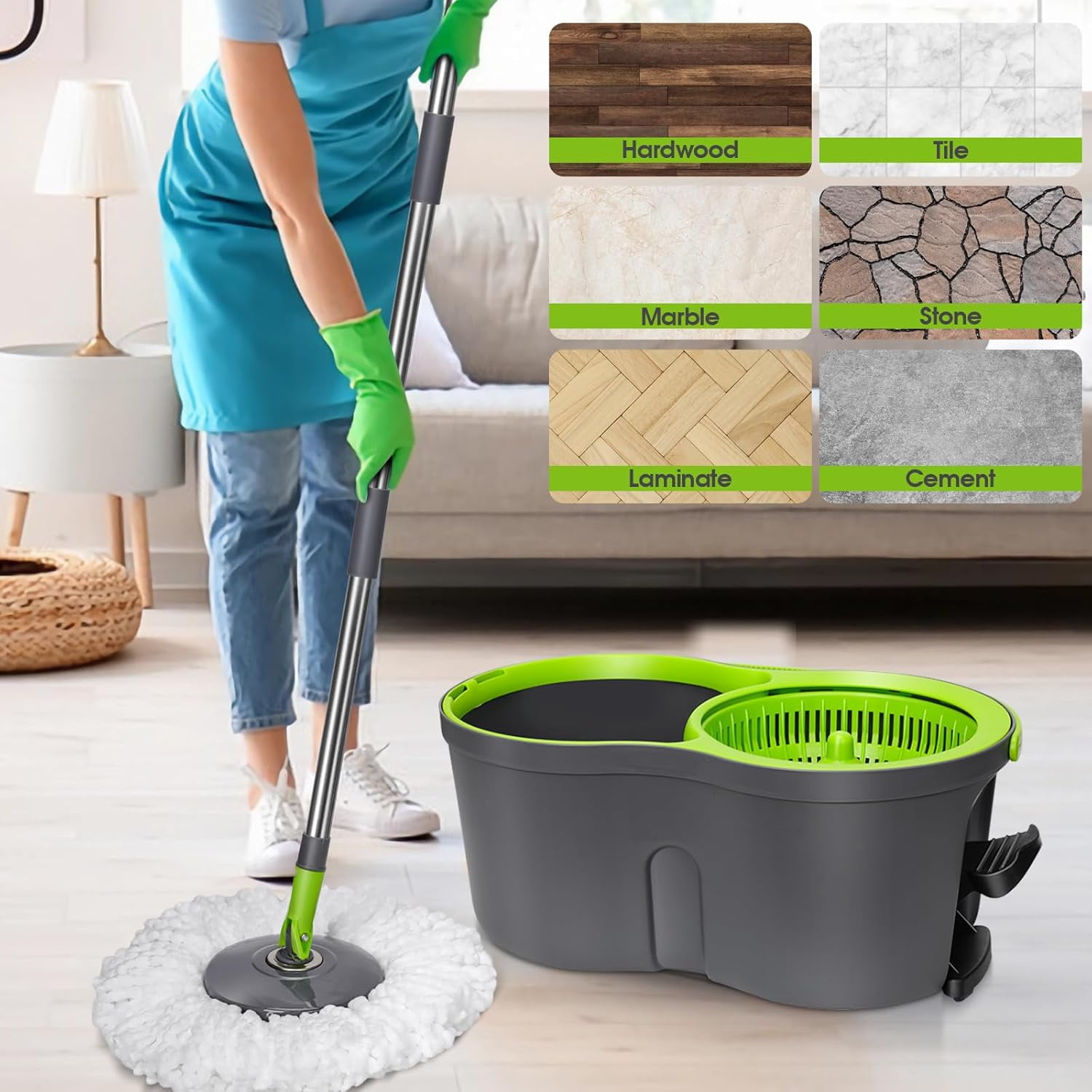 Spin Mop Bucket System with 360° Spinning , Easy Wring Microfiber Mop ...