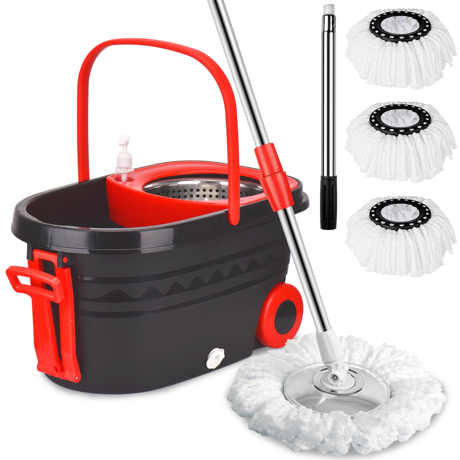 Spin Mop and Bucket on Wheels, Mop and Bucket Set, 360°Spinning Mopping ...