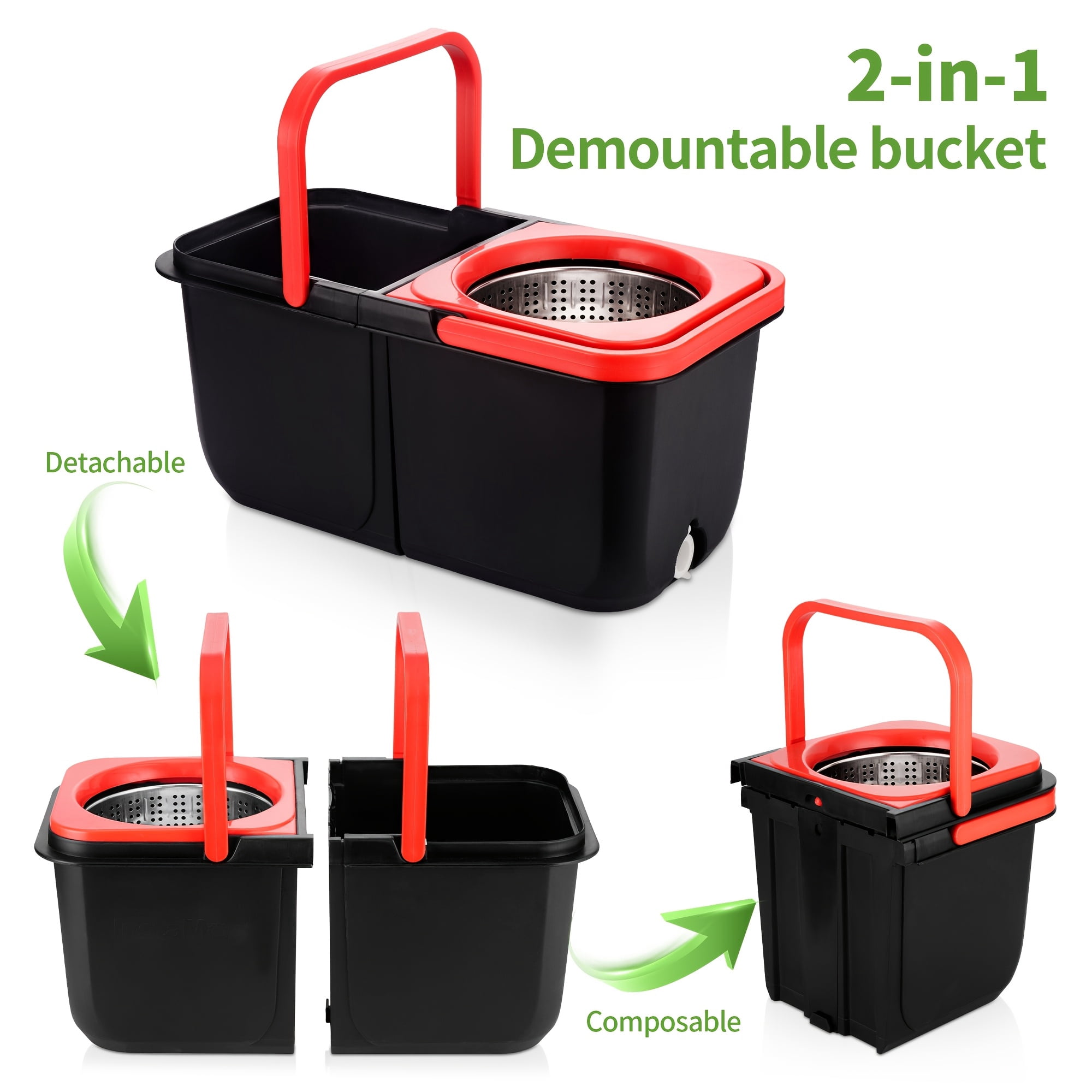 Spin Mop Bucket With Wringer, 360° Spinning Mop System, 3 Microfiber ...