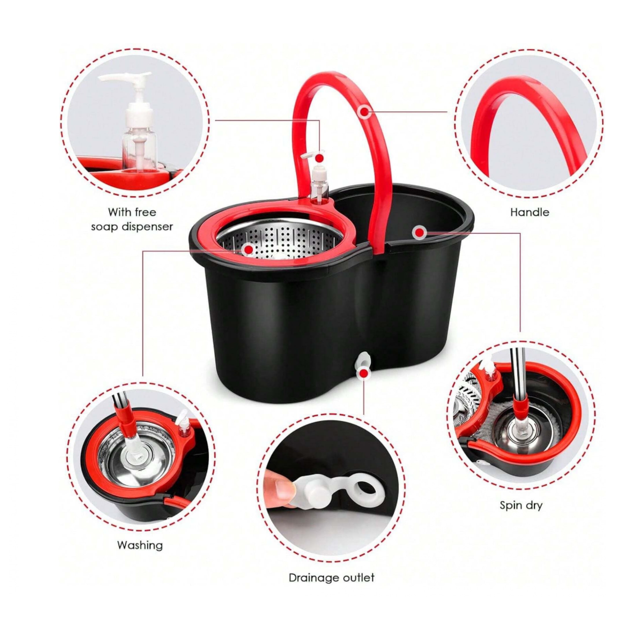Spin Mop And Bucket With Wringer Set, 360 ° Mop And Bucket System With ...